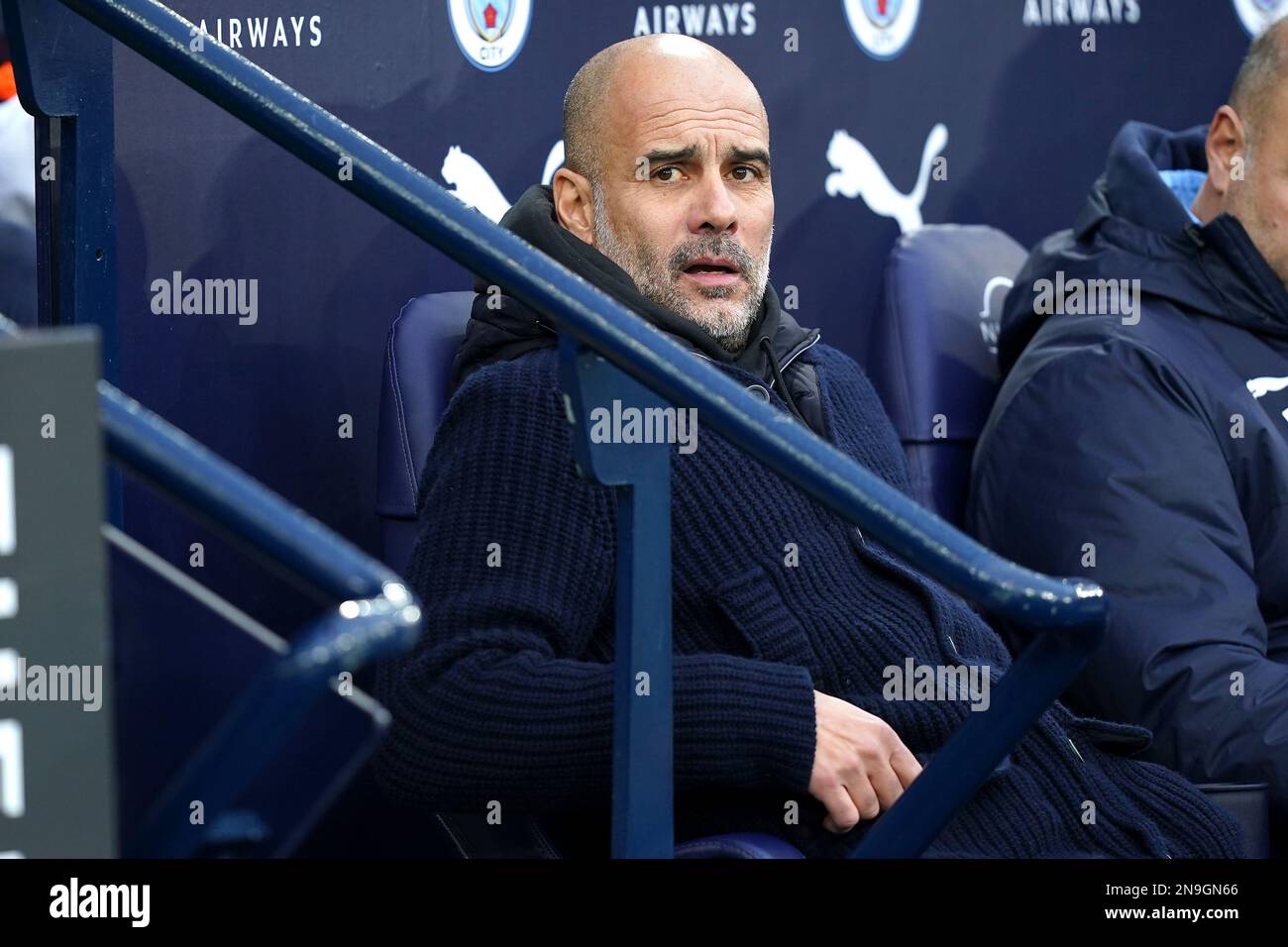 Manchester City manager Pep Guardiola prior to kick-off in the Premier ...