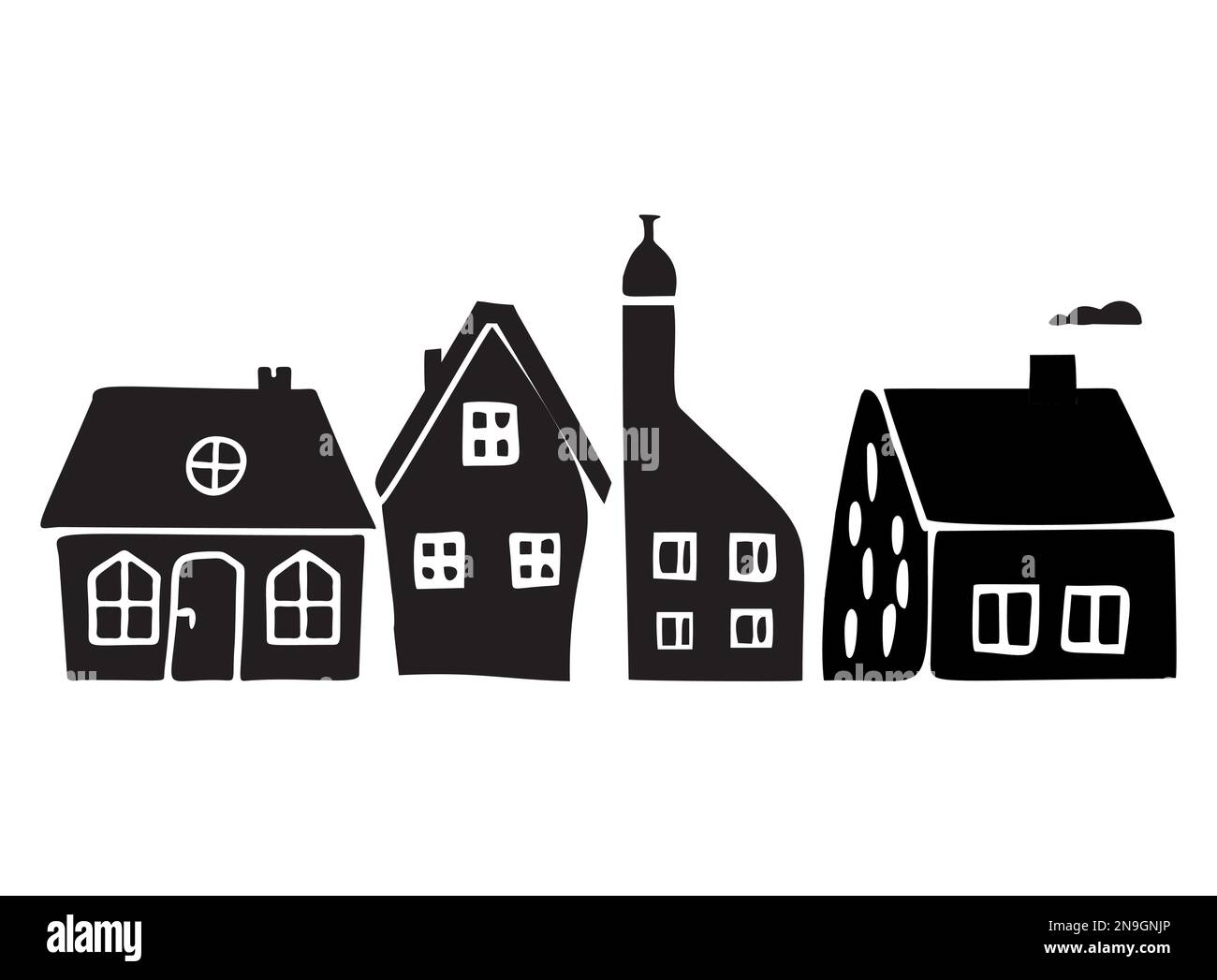 Collection of cute house illustrations. Vector set of village buildings ...