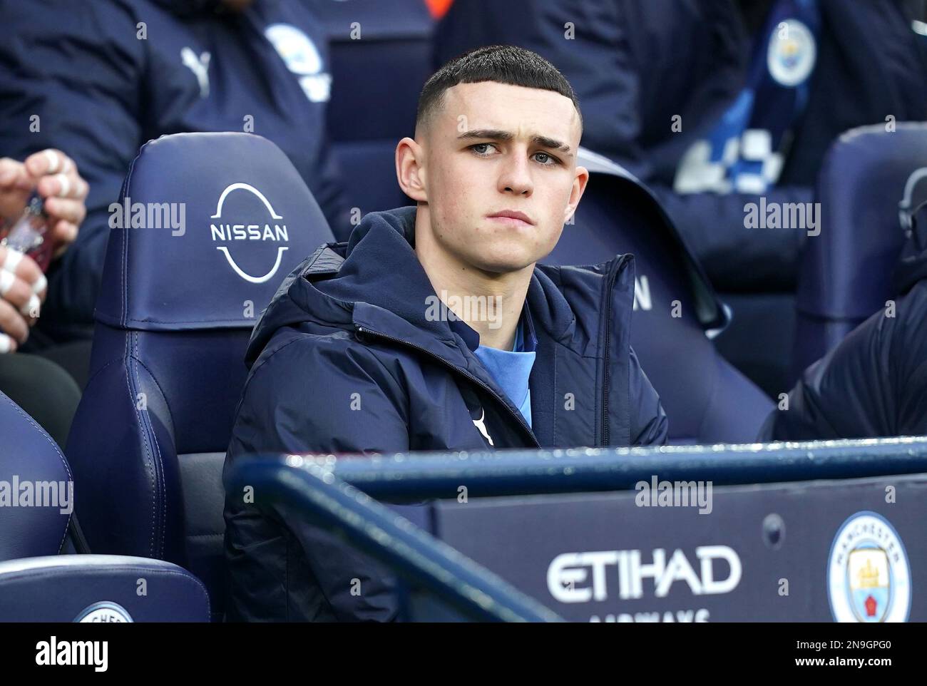 Manchester City's Phil Foden on the bench prior to kick-off in the ...