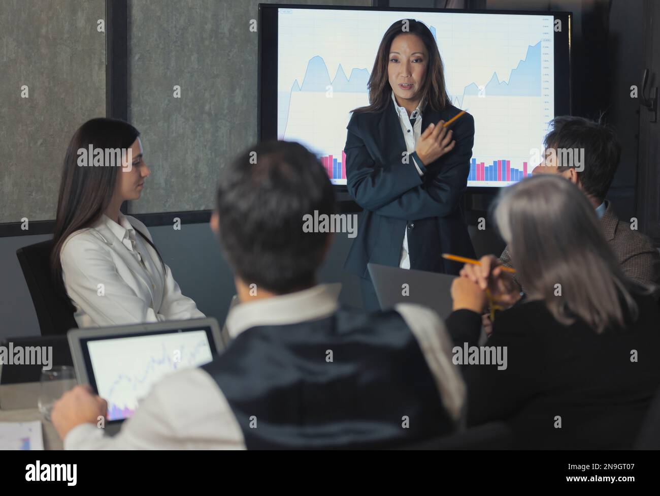 Modern Corporate Meeting. asian Businesswoman Giving Speech During ...