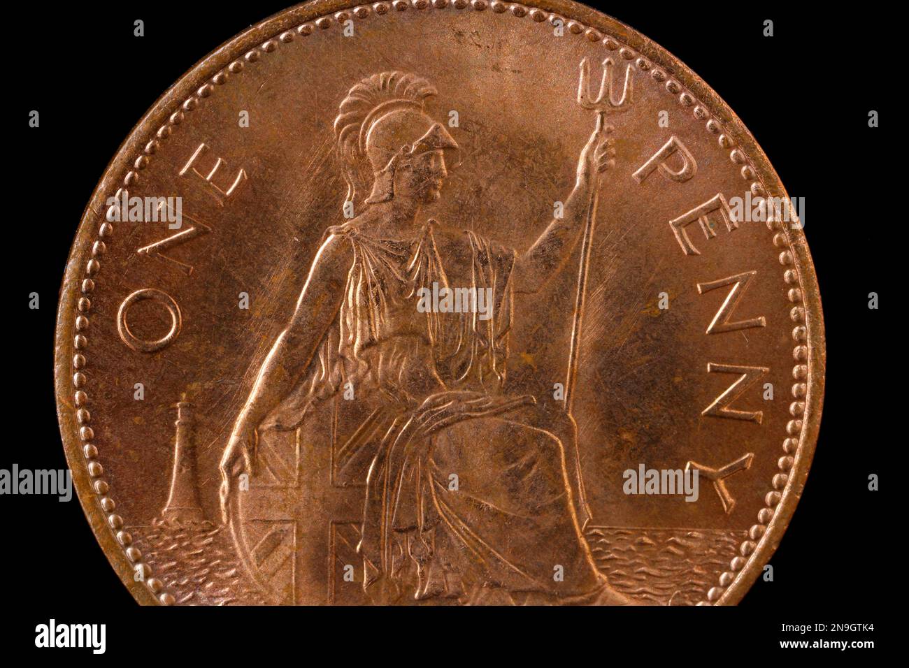 Reverse side of a 1967 One Penny featuring Britannia design Stock Photo ...
