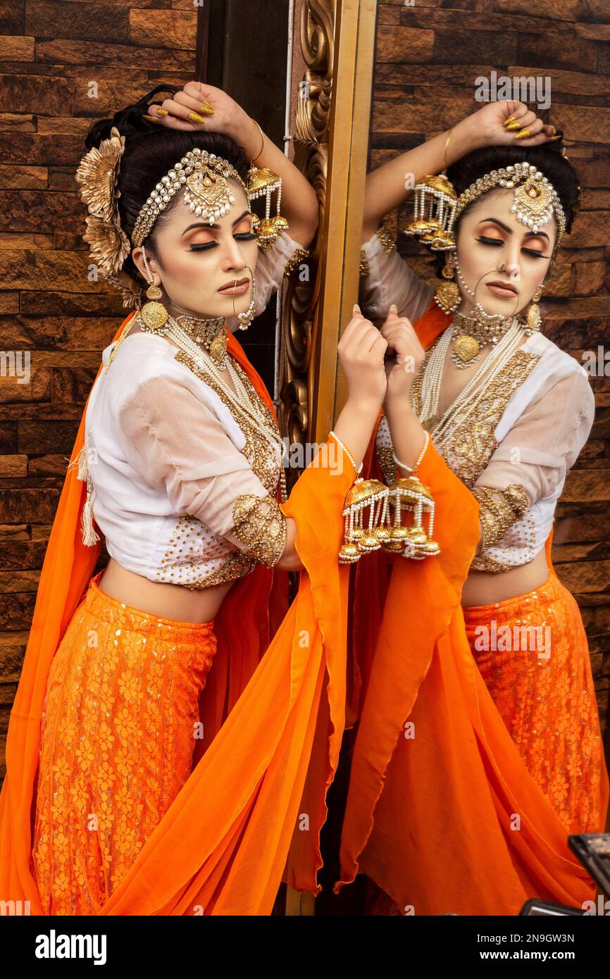 Pakistani. Indian Beautiful bride makeup for saloon shoot Stock Photo ...