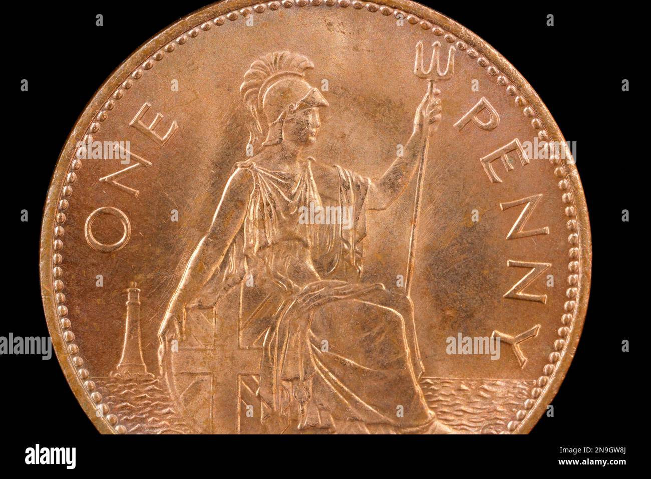 Reverse side of a 1967 One Penny featuring Britannia design Stock Photo ...