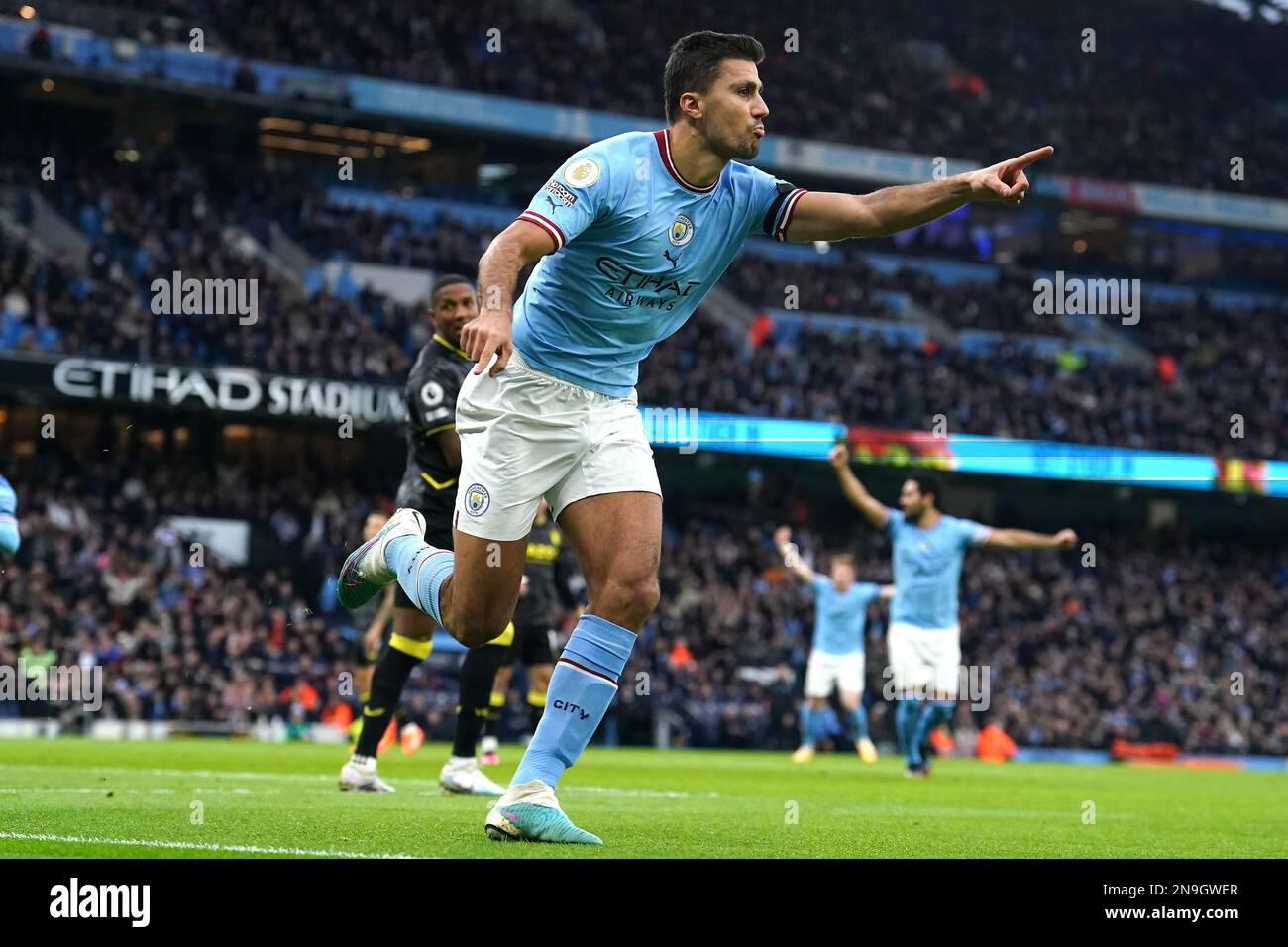 Manchester City's Rodri celebrates scoring their side's first goal of ...