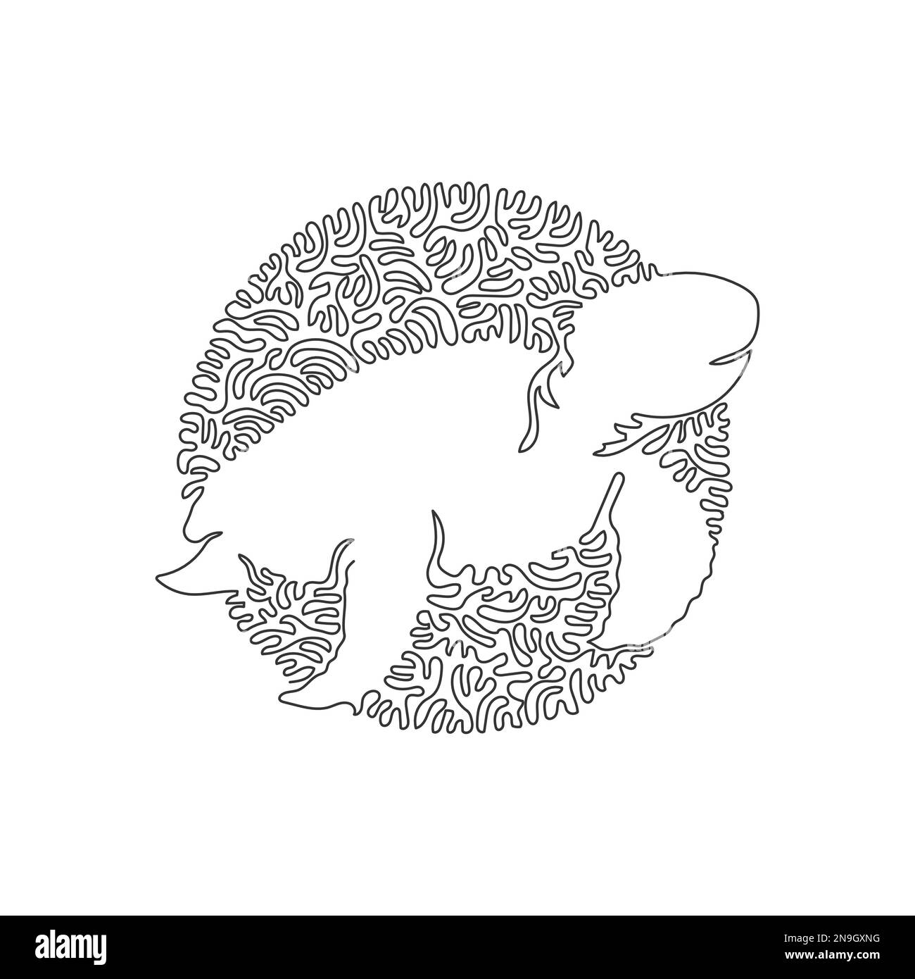 Continuous One Line Drawing Of Funny Turtle Abstract Art In A Circle Single Line Editable