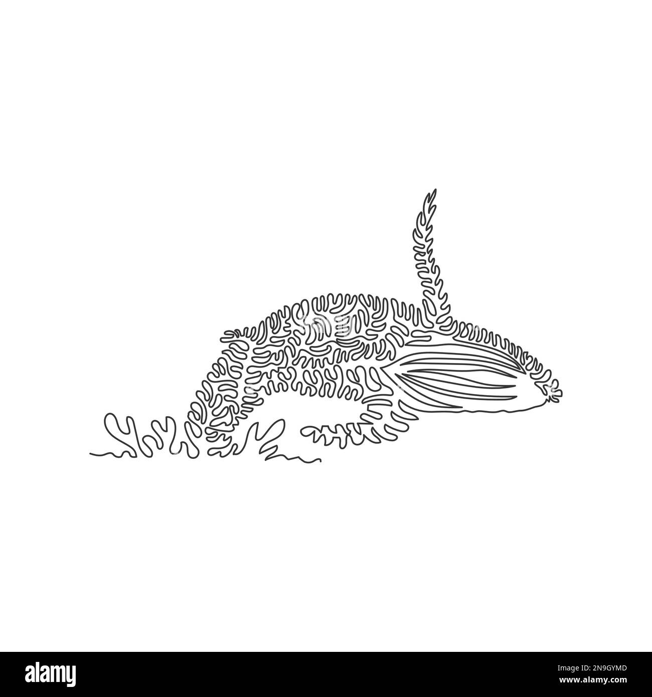 Single Swirl Continuous Line Drawing Of Enormous Whale Abstract Art