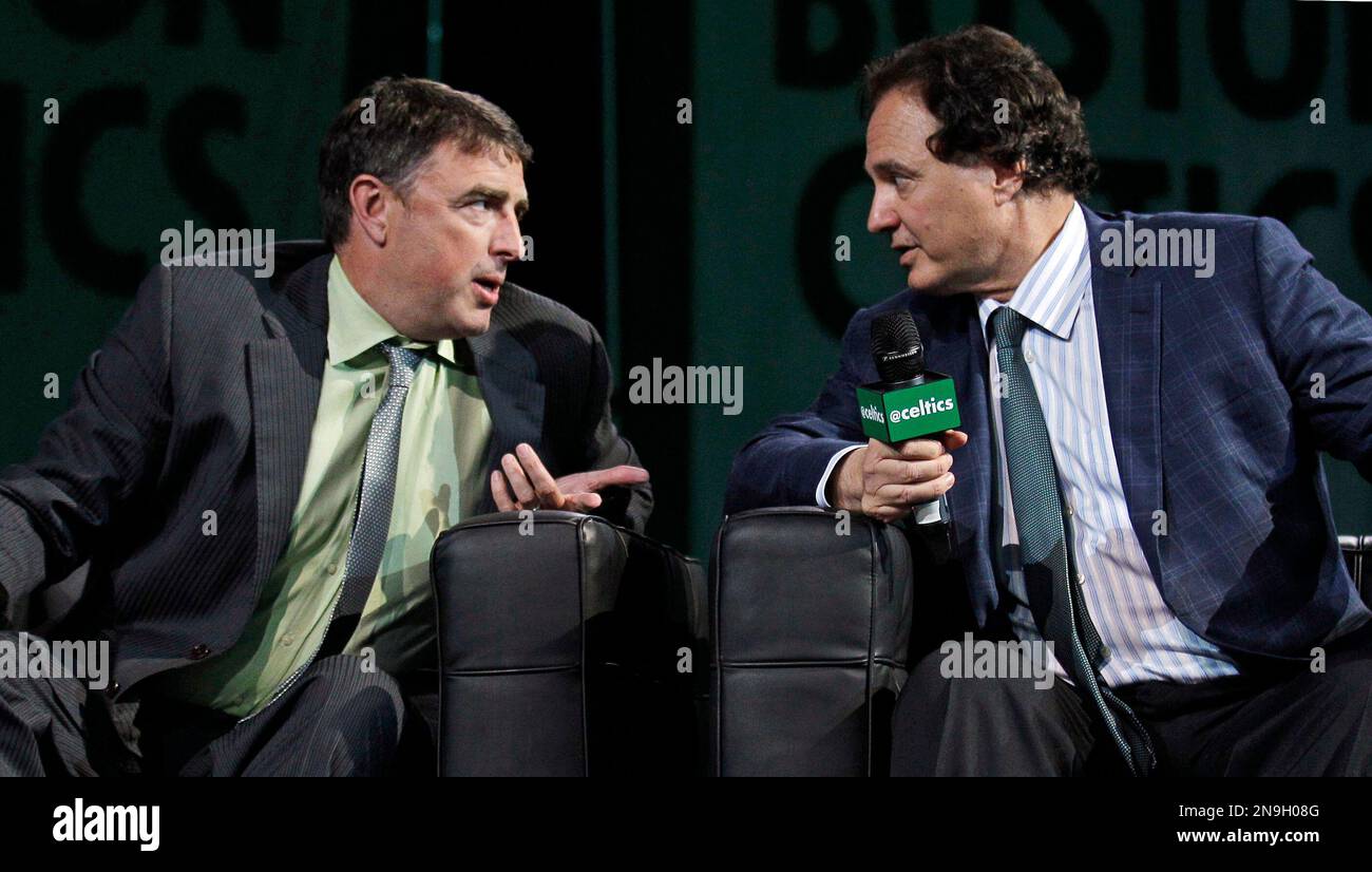 Boston Celtics co-owners Wyc Grousbeck, left, and Stephen Pagliuca talk ...
