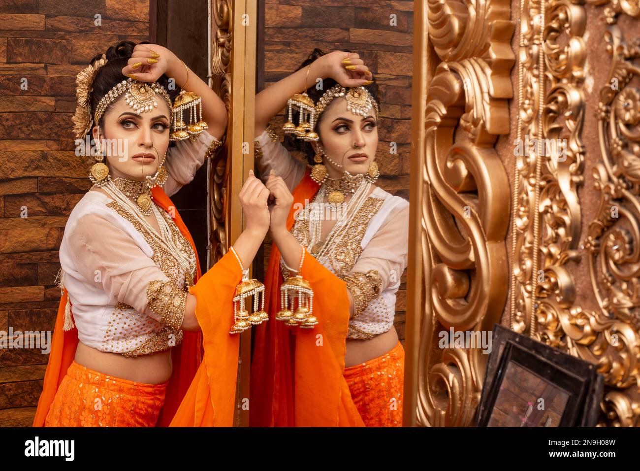 Pakistani. Indian Beautiful bride makeup for saloon shoot Stock Photo ...