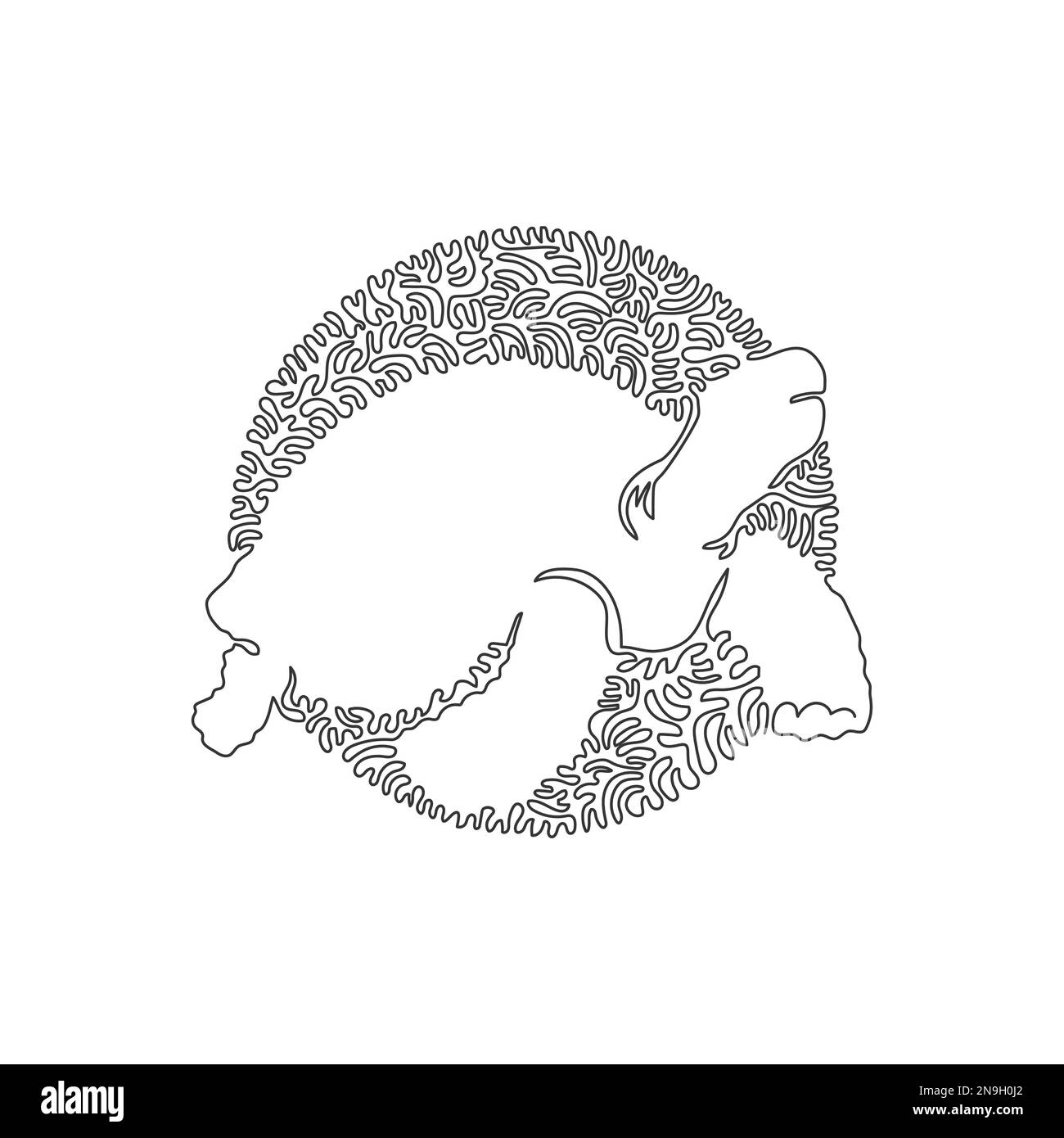 Single one curly line drawing of cute tortoise abstract art. Continuous ...