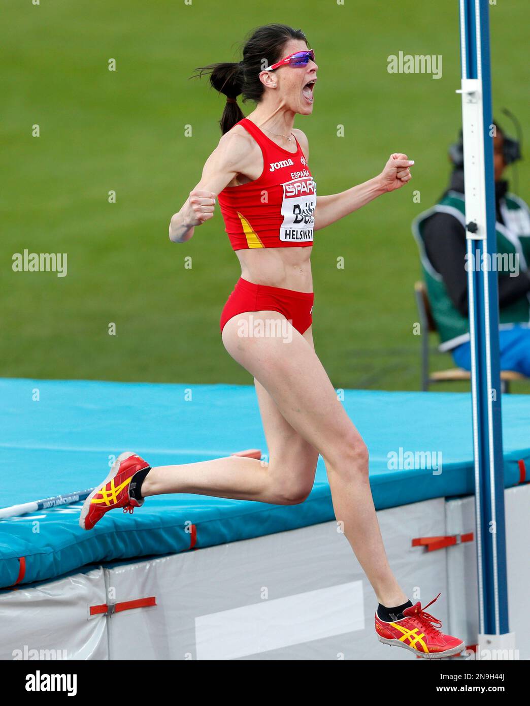 Spain's Ruth Beitia reacts after winning gold in the Women's High Jump ...