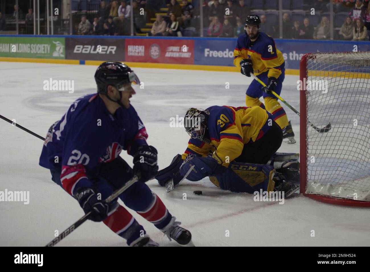 Nottingham, England, 12 February 2023. Zoltan Toke saving a shot from ...