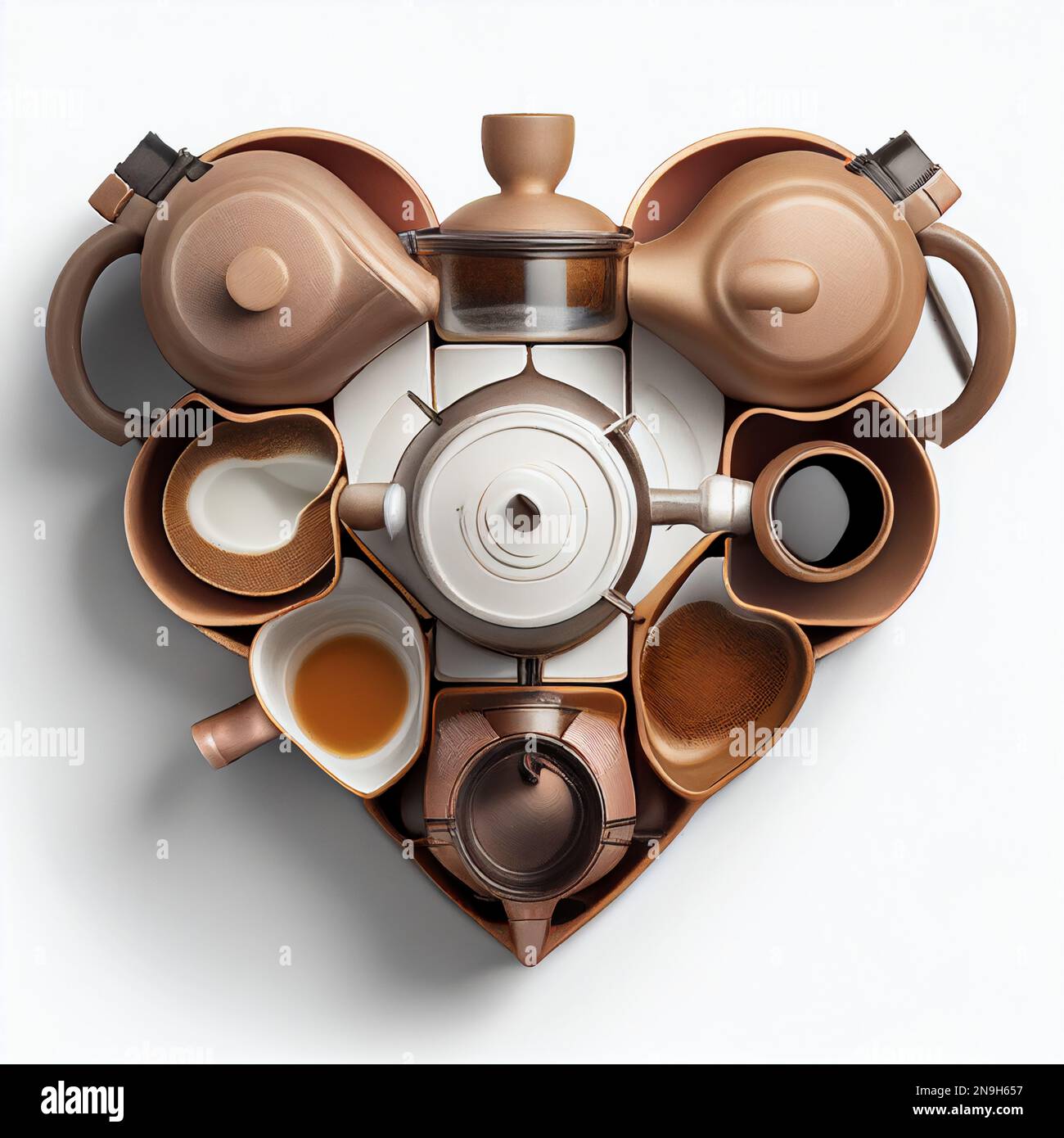3d illustration with drawing style, group of moka pots, coffee making ...