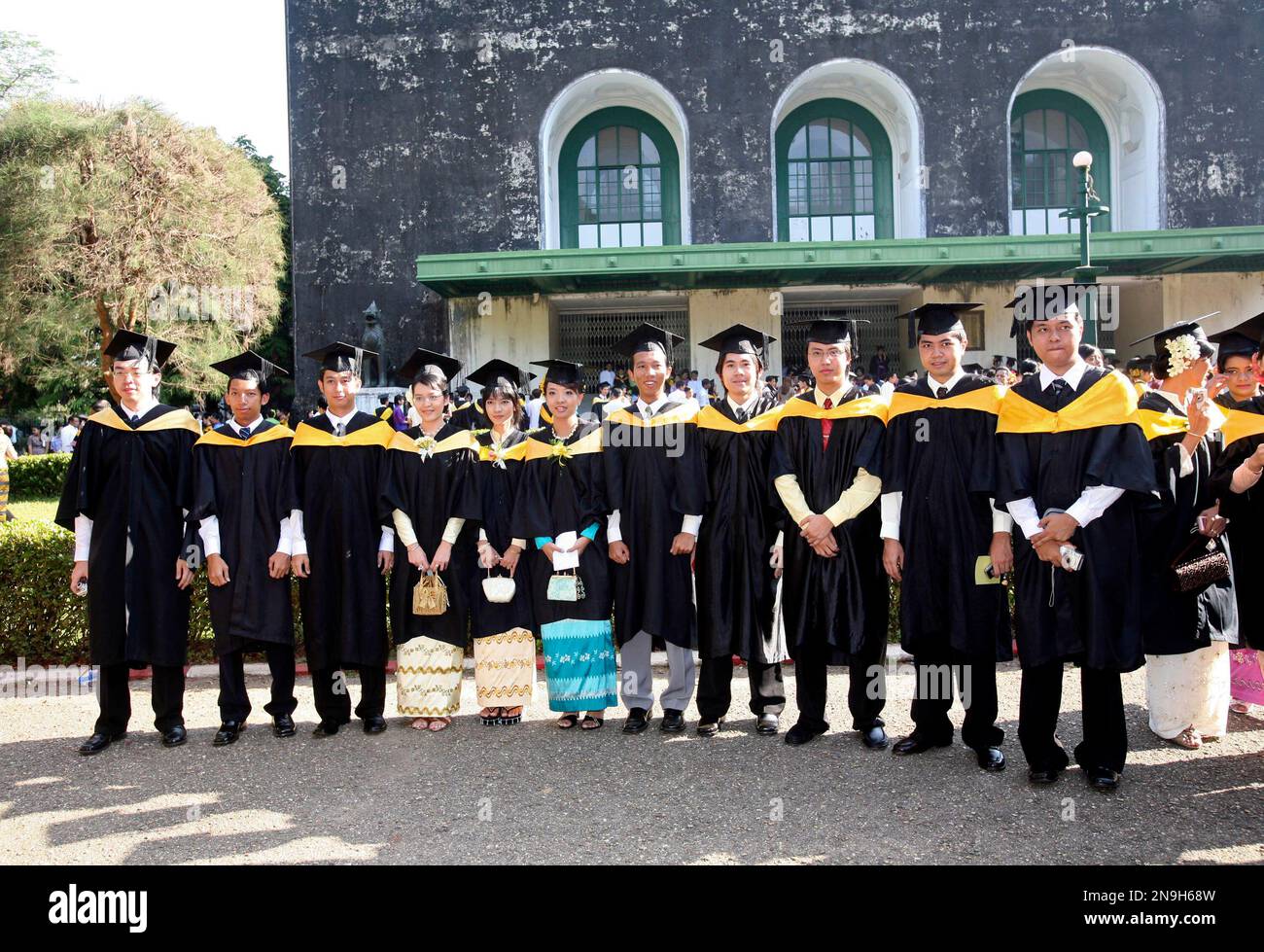 In this photo taken on April 5, 2008, graduated students pose for ...