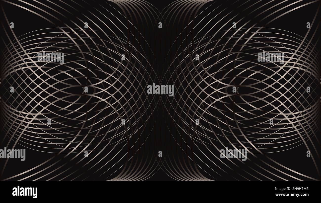 Luxury symmetrical gold curved line pattern on a black background Stock ...