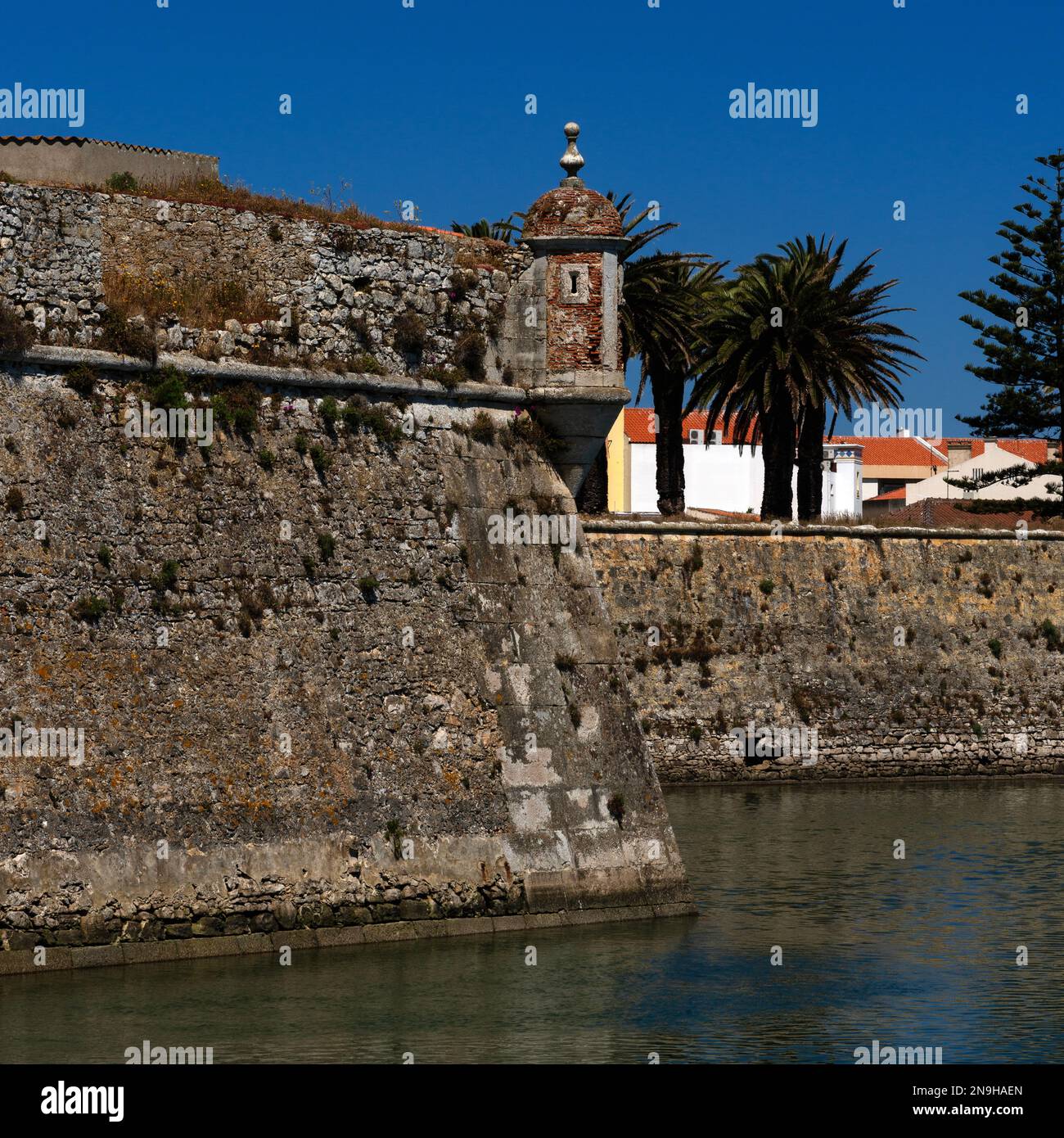 Square view of domed brick-built corner tower or bartizan overhanging ...
