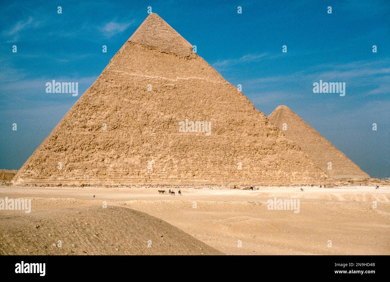 Khufu (Cheops) and Khafre (Chephren) Pyramids in Giza, Egypt. Archival ...