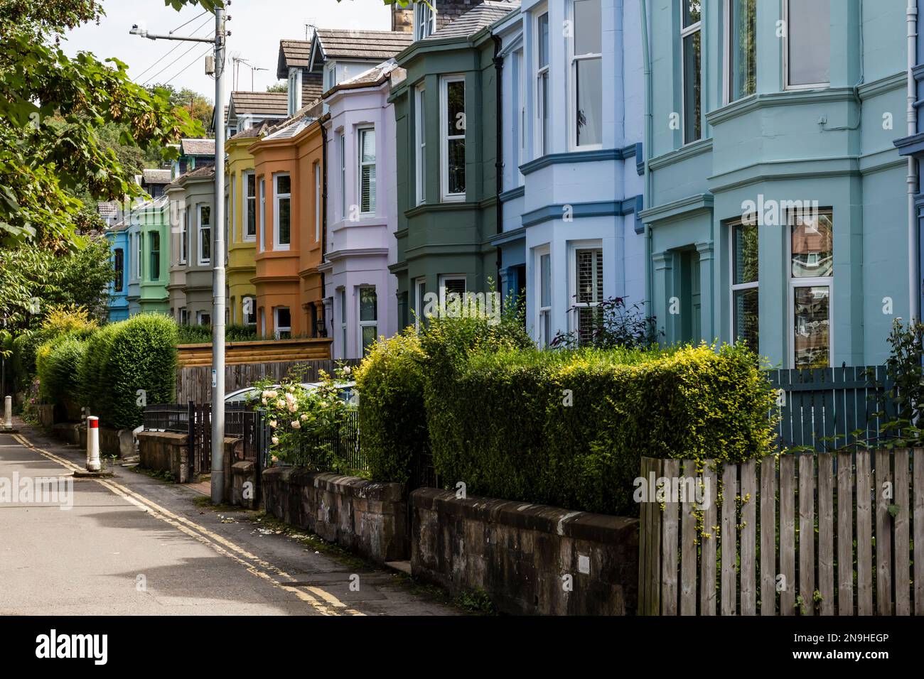 Multi coloured terraced homes, Scotland, UK, Europe Stock Photo - Alamy