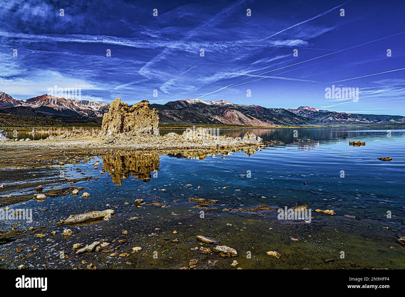 A beautiful natural scenery displaying Mono lake in California with a ...