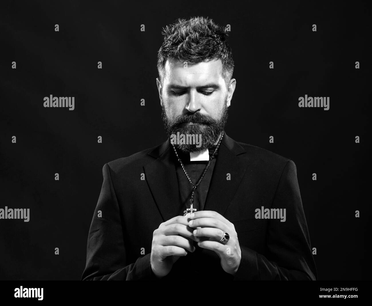 Portrait of monk with pray. Pray praying oblation. Senior religion holy ...