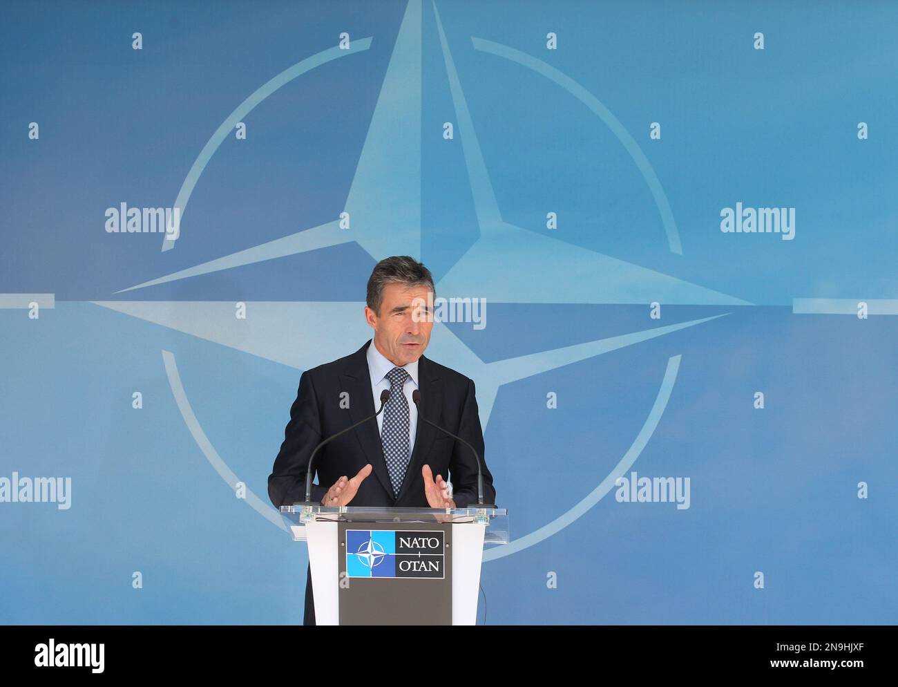 NATO Secretary General Anders Fogh Rasmussen addresses the media after ...