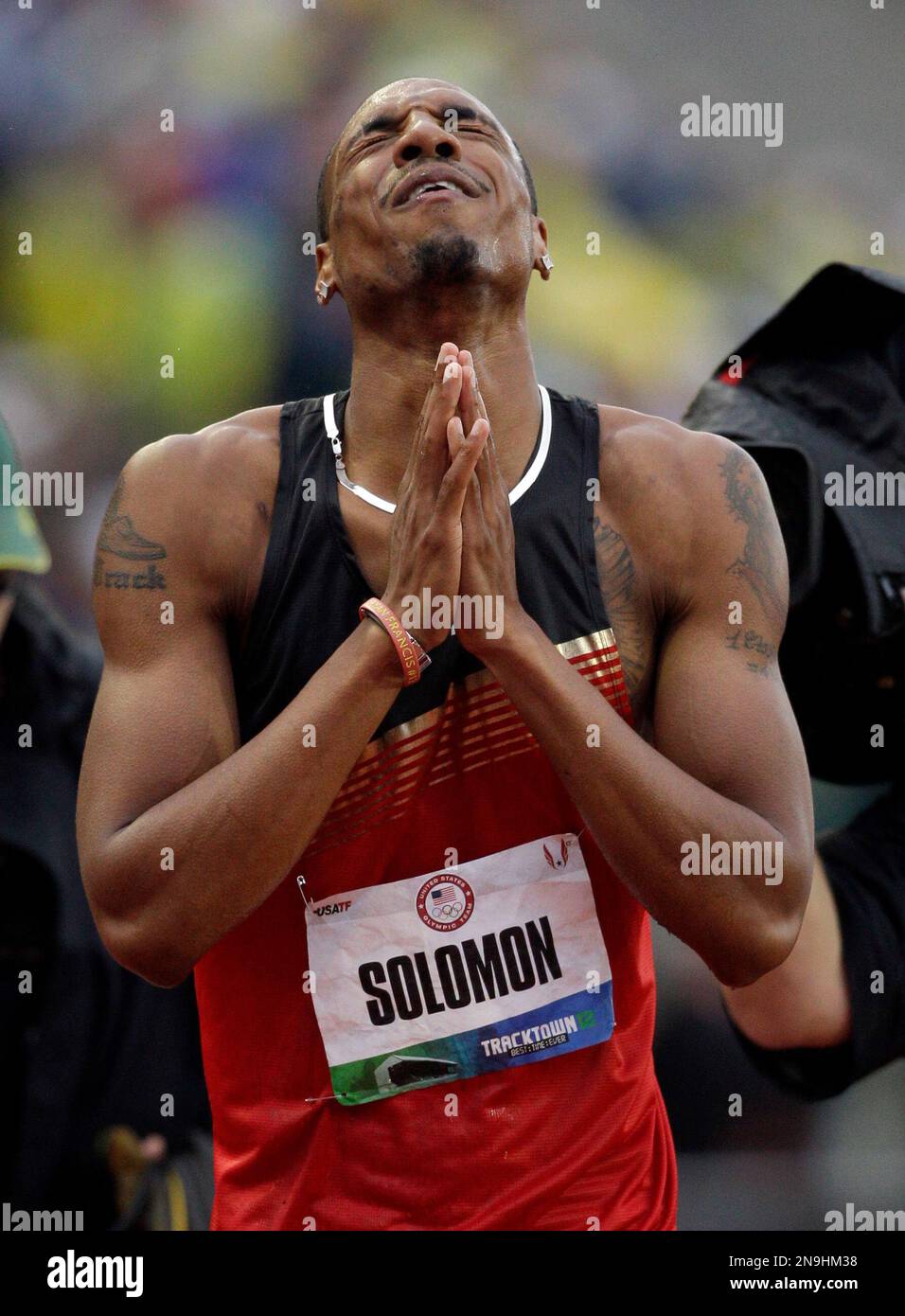 Duane Solomon Jr., reacts after the men's 800m finals at the U.S. Olympic Track and Field Trials ...