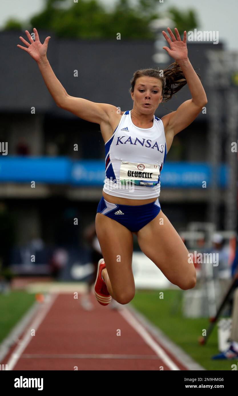 Andrea Geubelle participates in the women's triple jump finals at the U ...