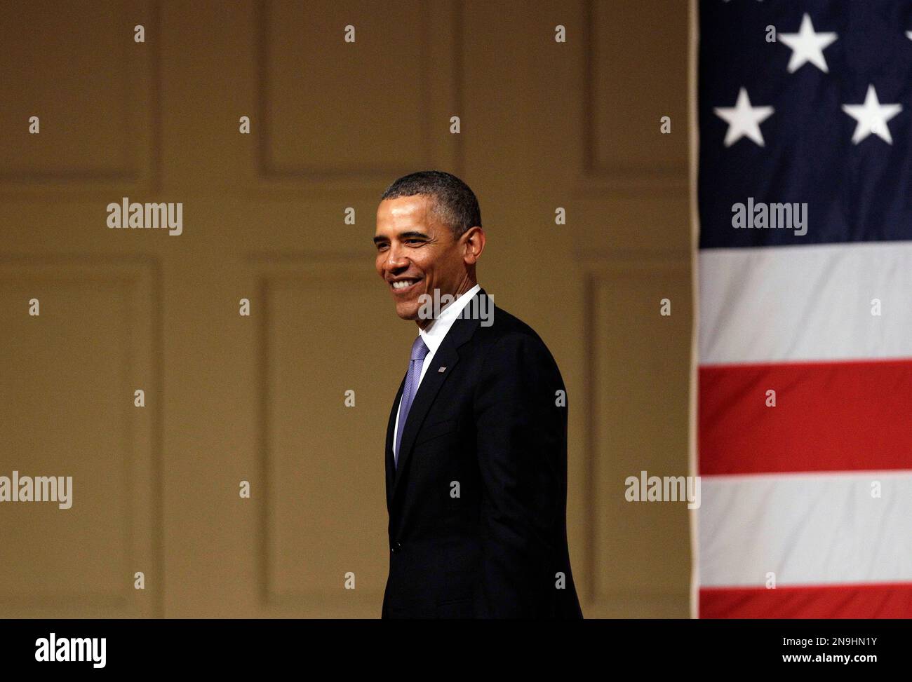 President Barack Obama smiles as he leaves the stage after addressing ...