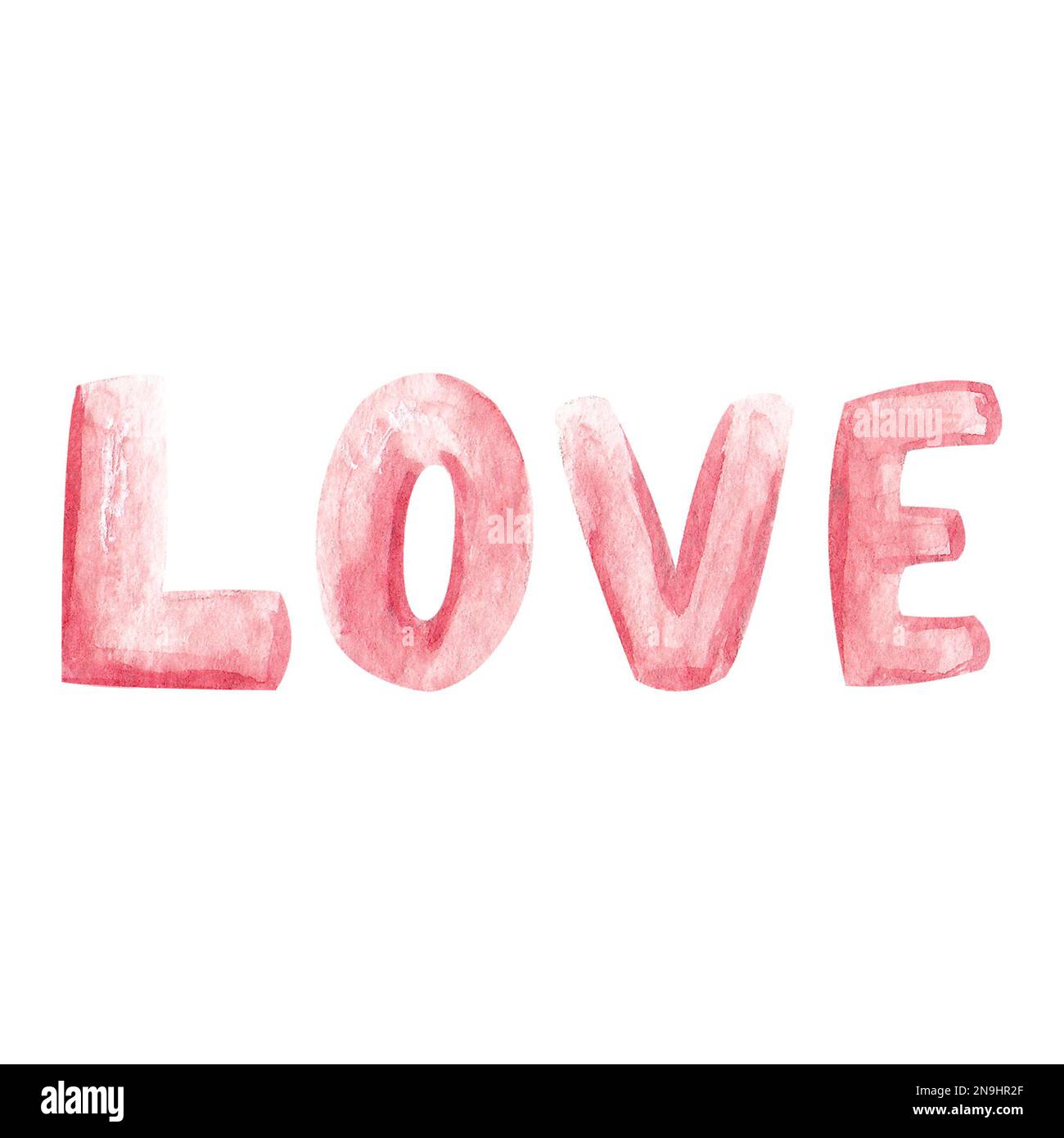 Hand drawn watercolor love word text. Watercolour illustration in red ...