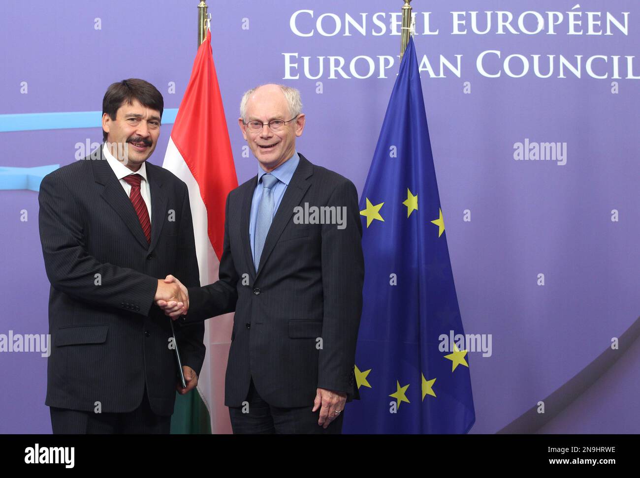 European Council President Herman Van Rompuy, right, welcomes President ...