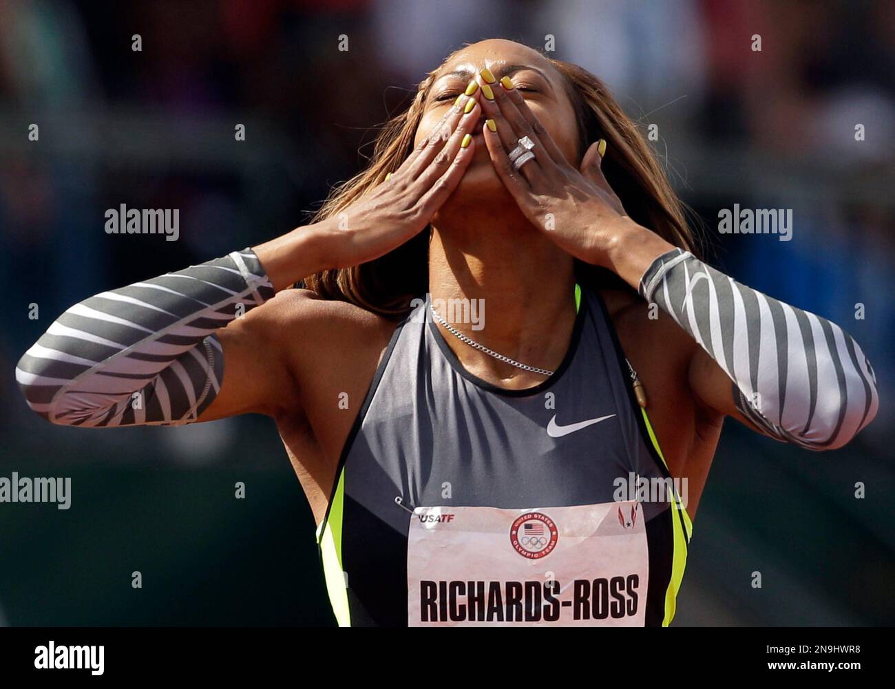 Sanya Richards-Ross reacts after the women's 400m finals at the U.S ...