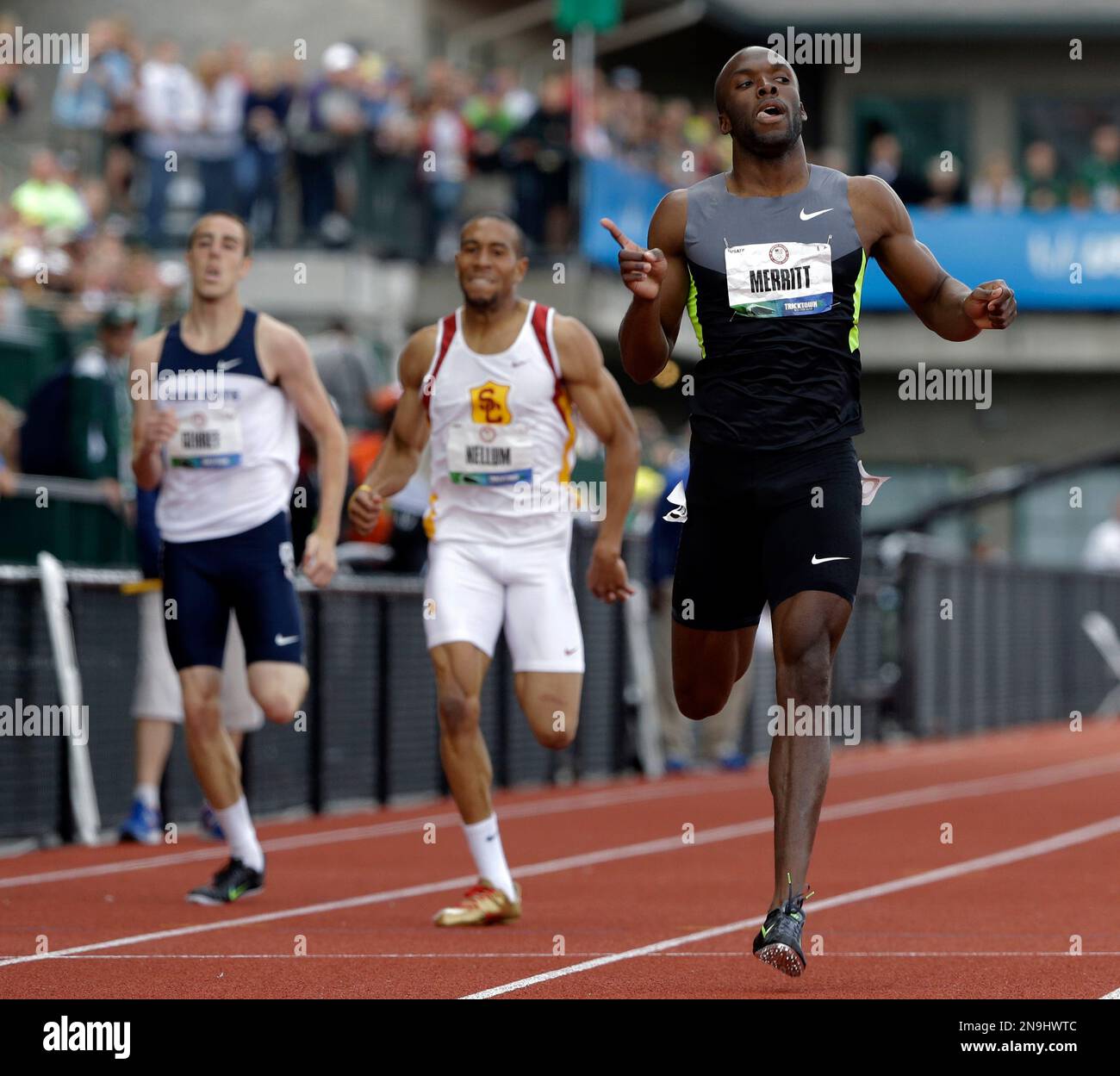 LaShawn Merritt reacts after the men's 400m finals at the U.S. Olympic ...