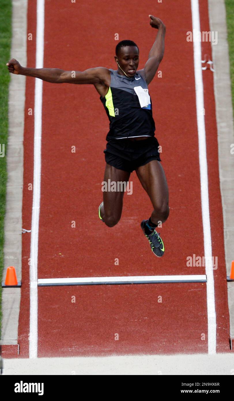 William Claye competes in the Men's long jump finals at the U.S ...