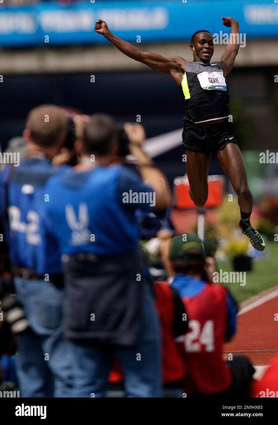 William Claye competes in the Men's long jump finals at the U.S ...
