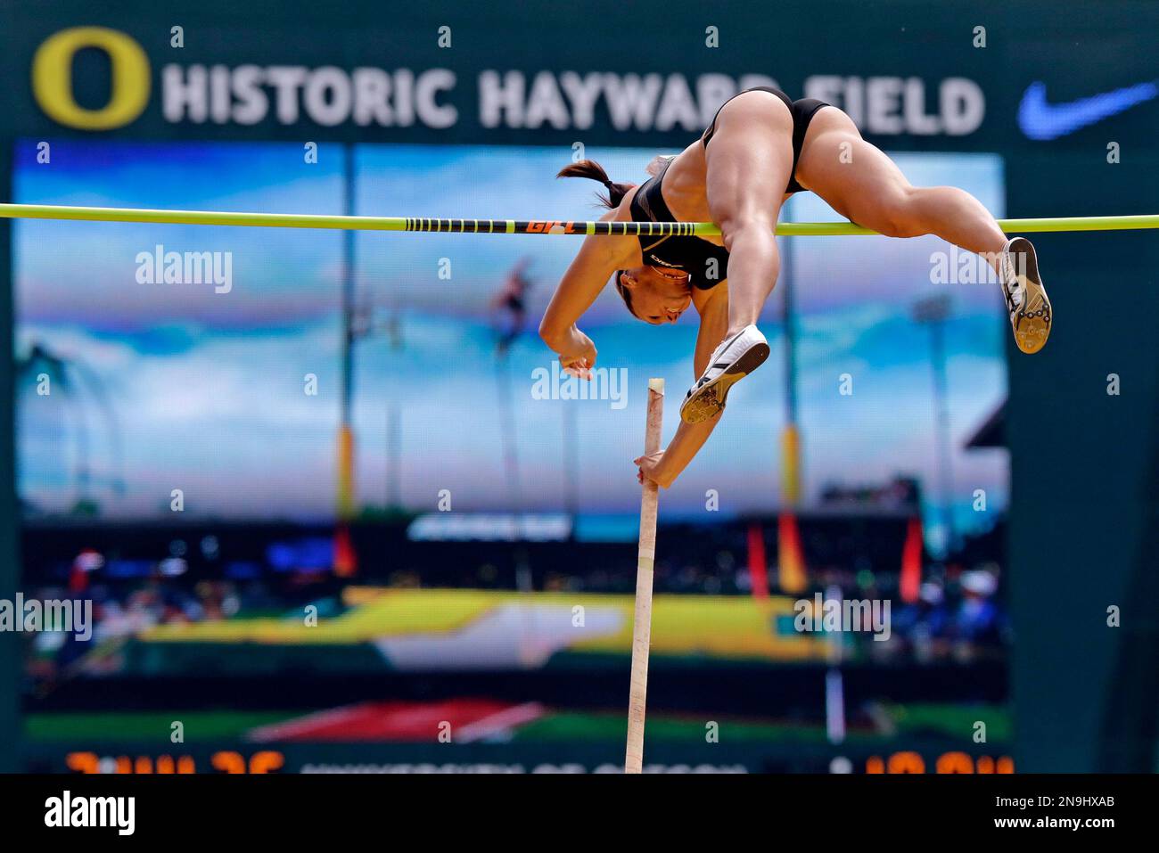April Bennett competes in the women's pole vault at the U.S. Olympic ...