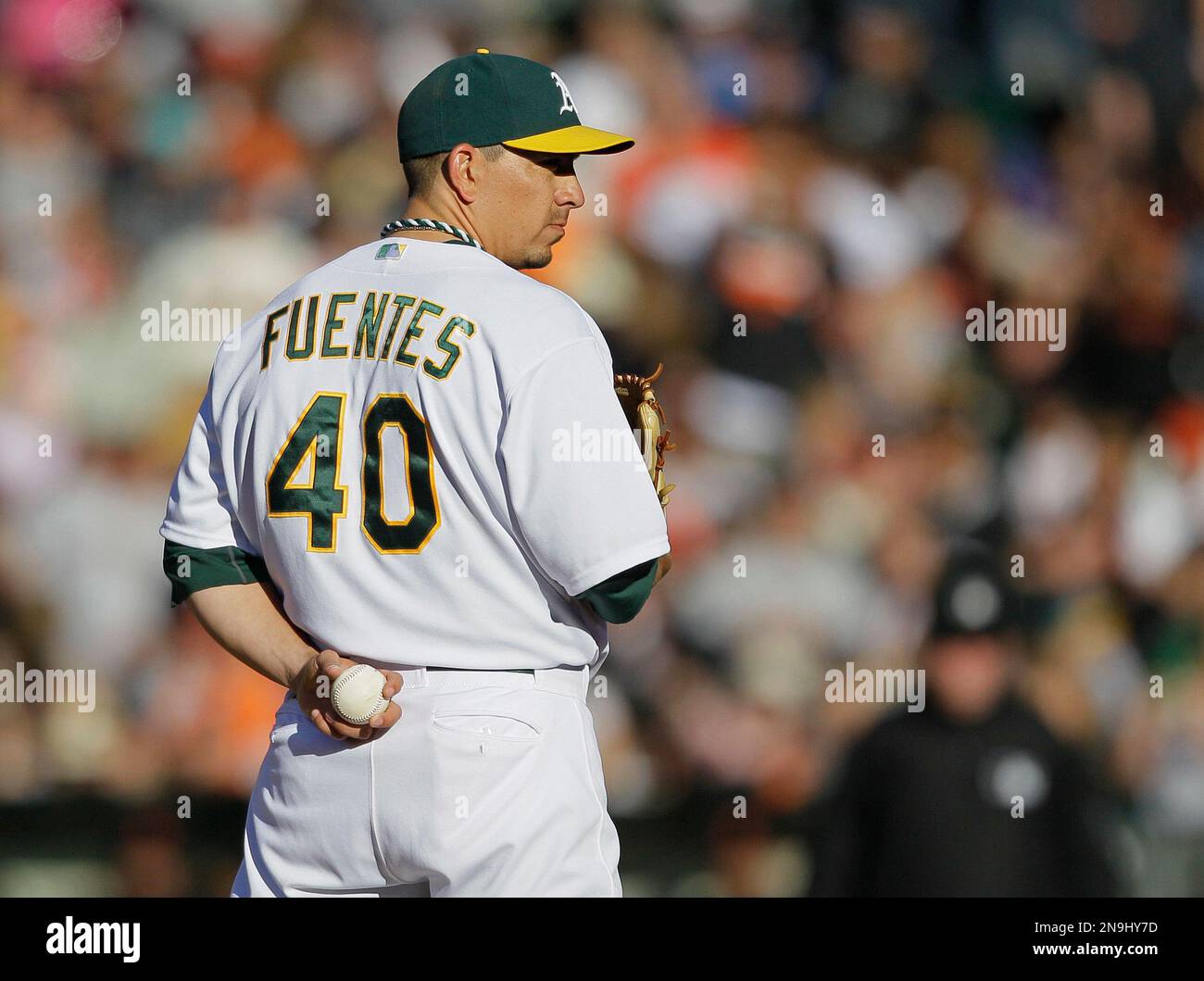 Oakland Athletics relief pitcher Brian Fuentes is seen in action during ...