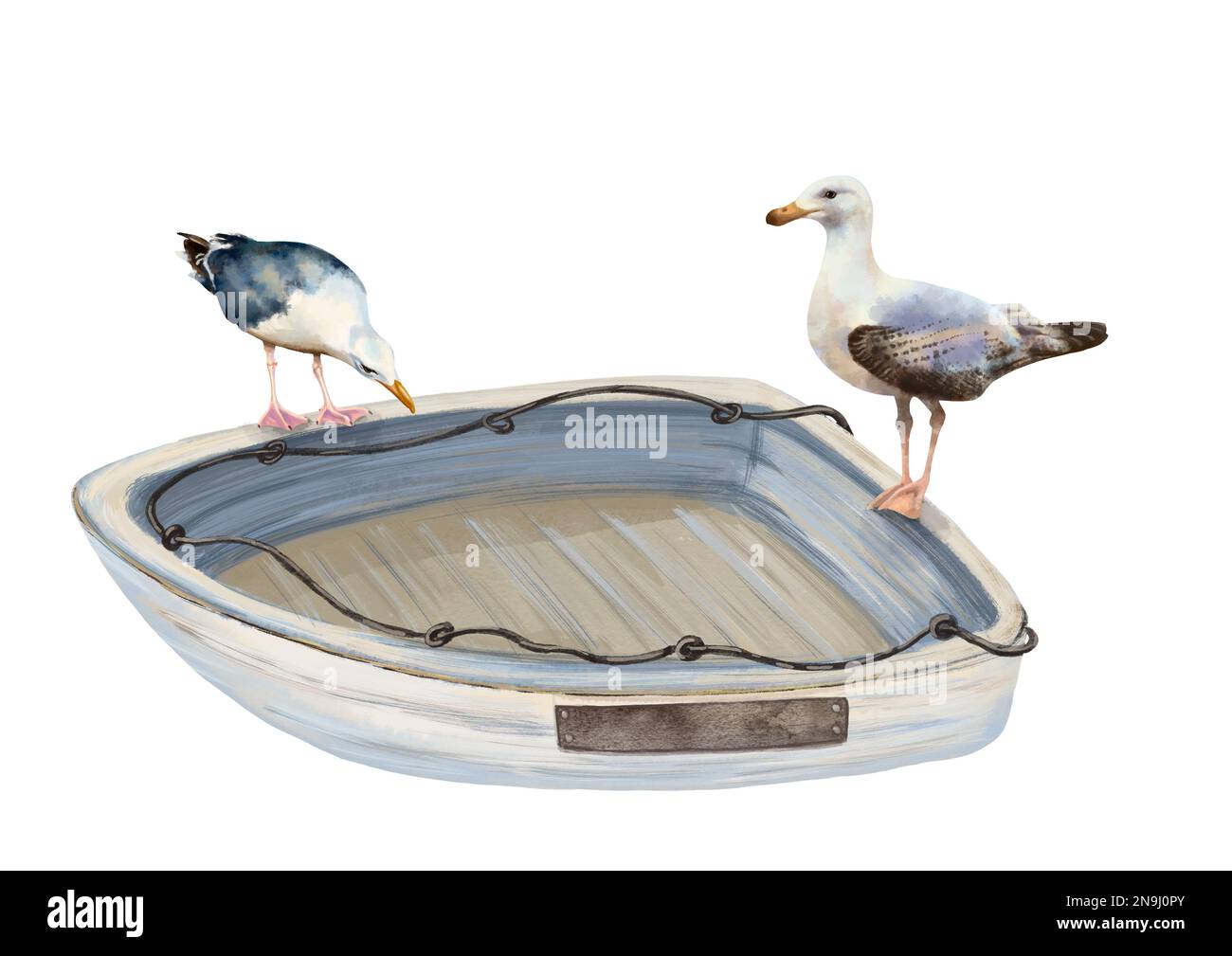 Drawing of seagulls sitting on a boat. High quality illustration Stock ...