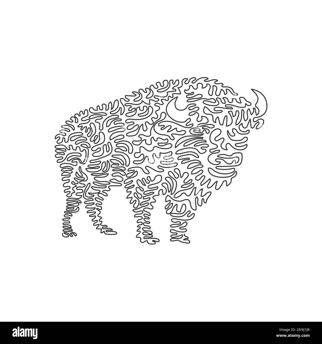 Single one line drawing of savage bison that feared abstract art ... Single one line drawing of savage bison that feared abstract art ...