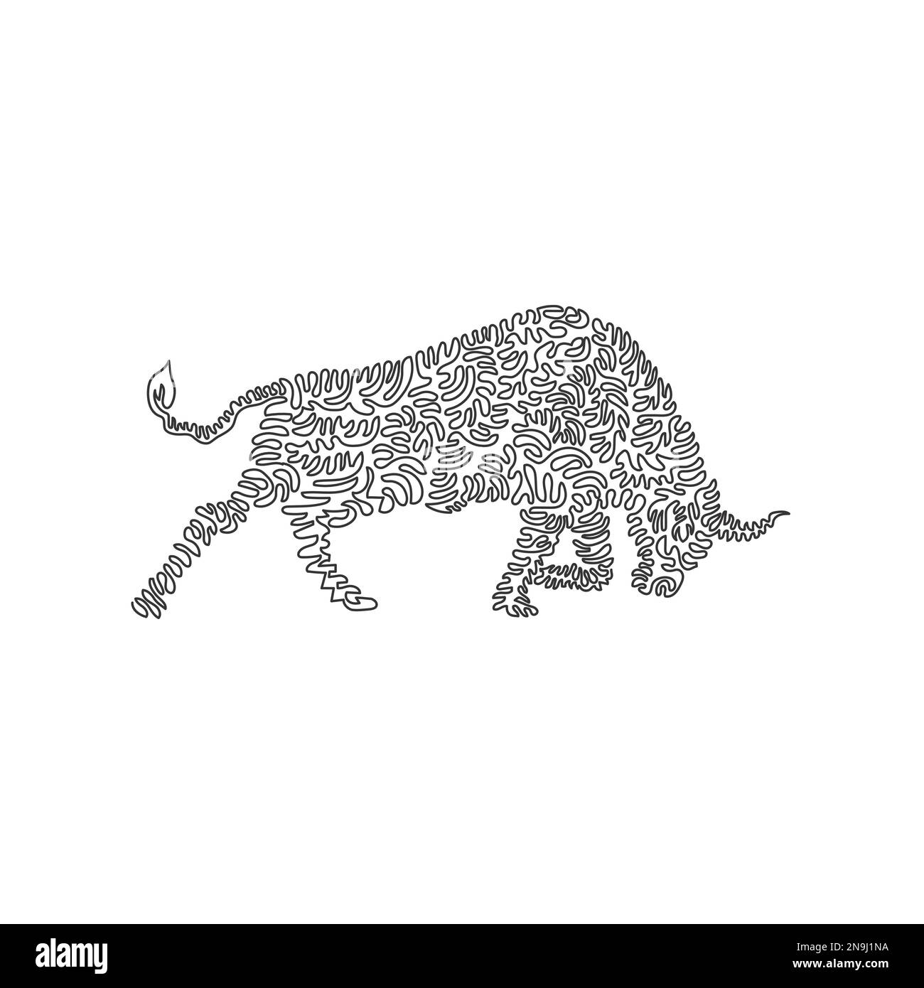 Single curly one line drawing of aggressive bulls, abstract art ...