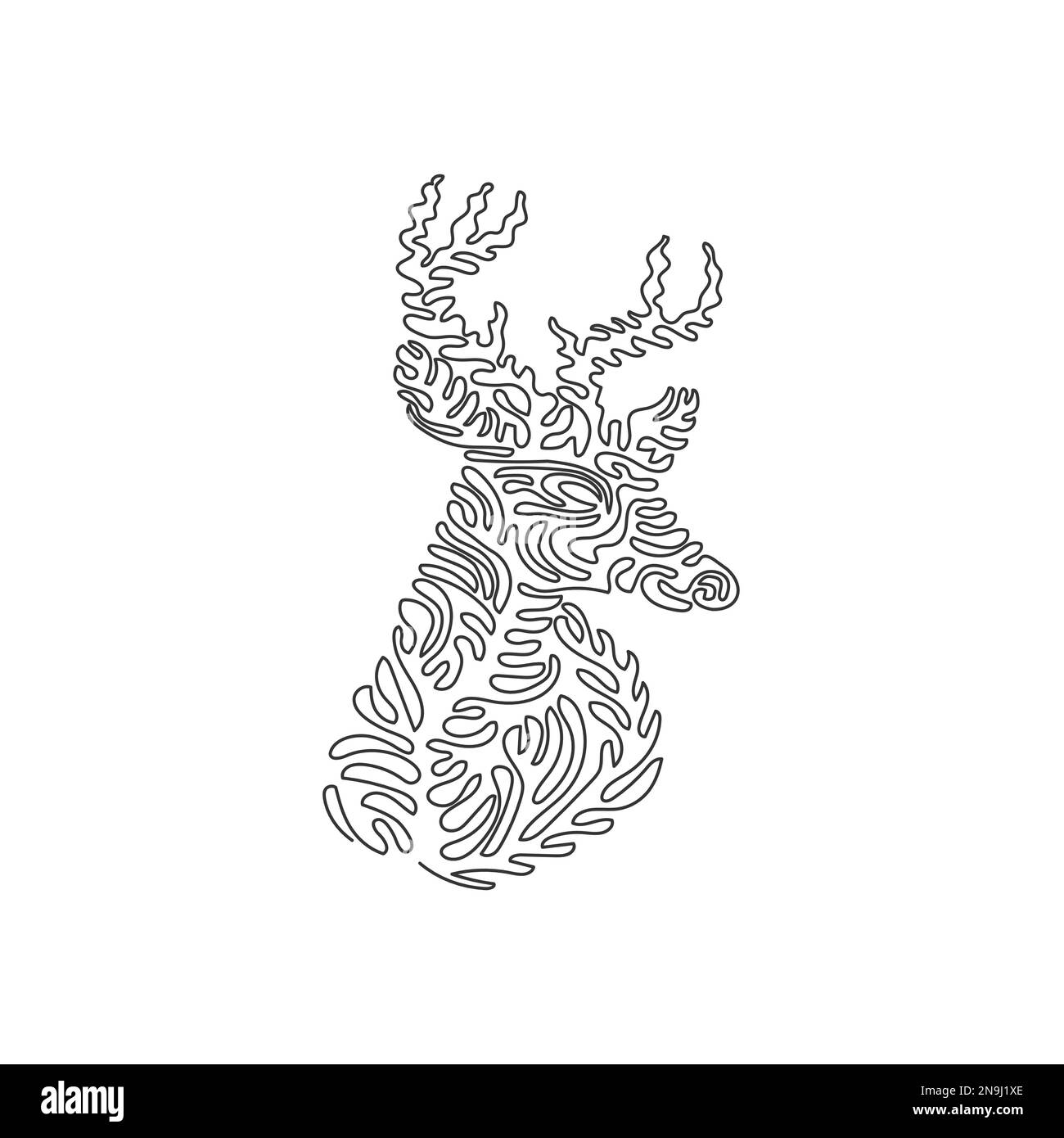 Single curly one line drawing of cute deer abstract art. Continuous ...