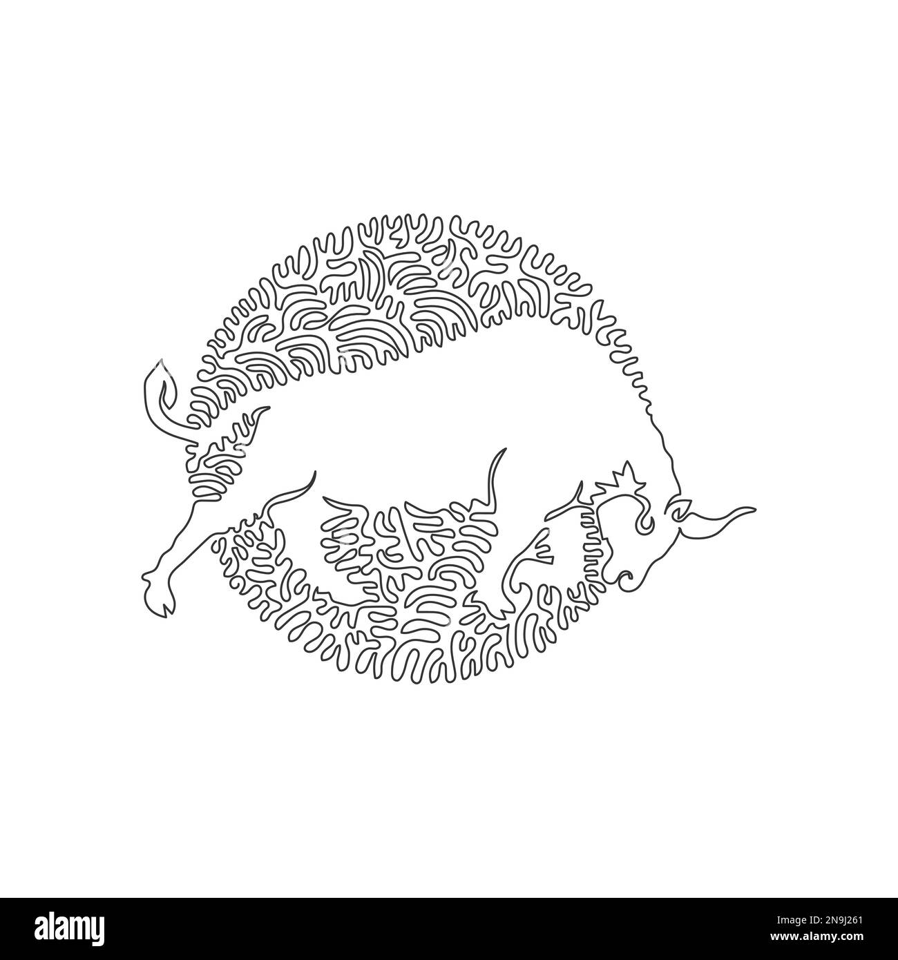 Single one curly line drawing of ferocious bulls abstract art ...