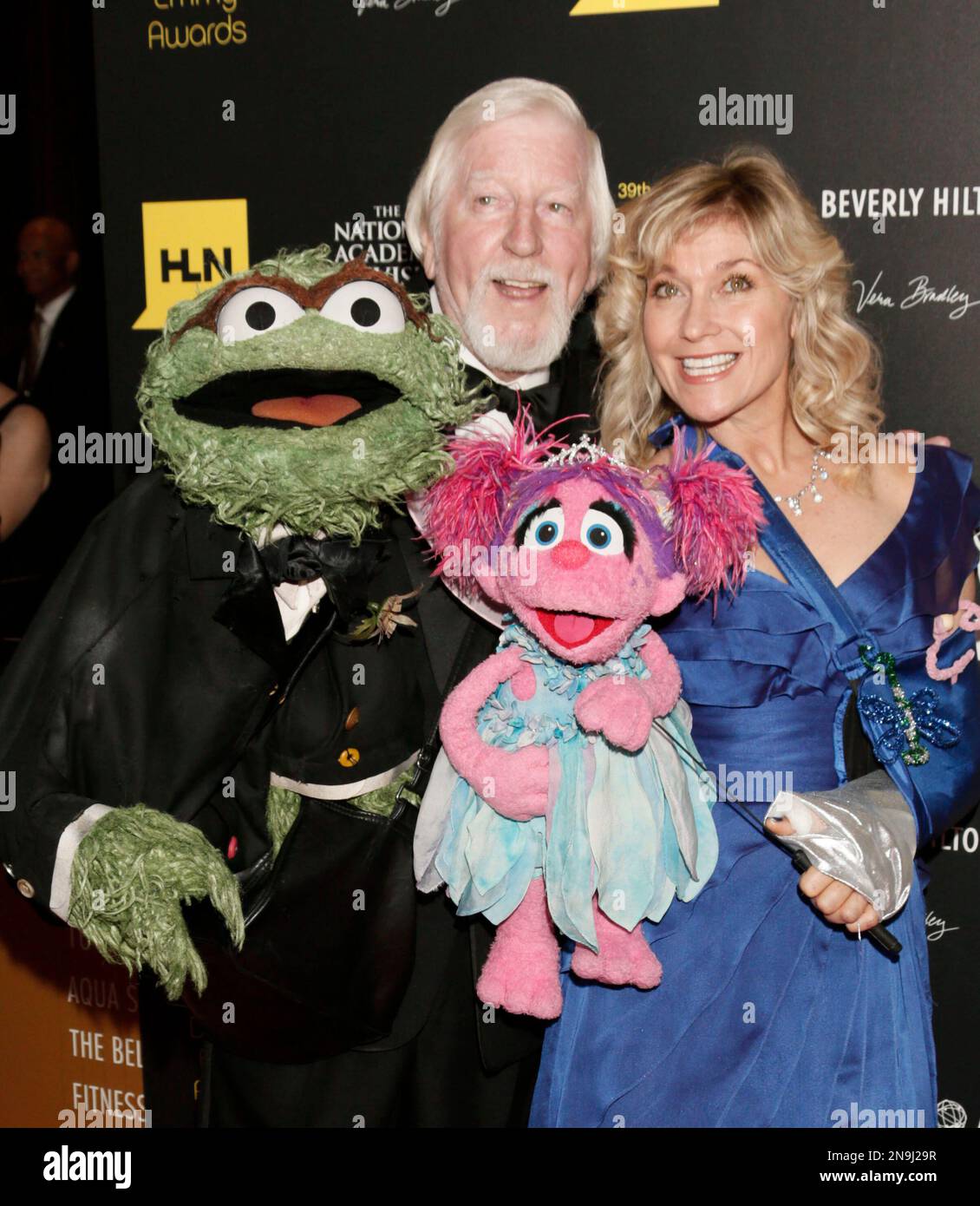 Caroll Spinney, left, and Leslie Carrara Rudolph pose with puppets ...
