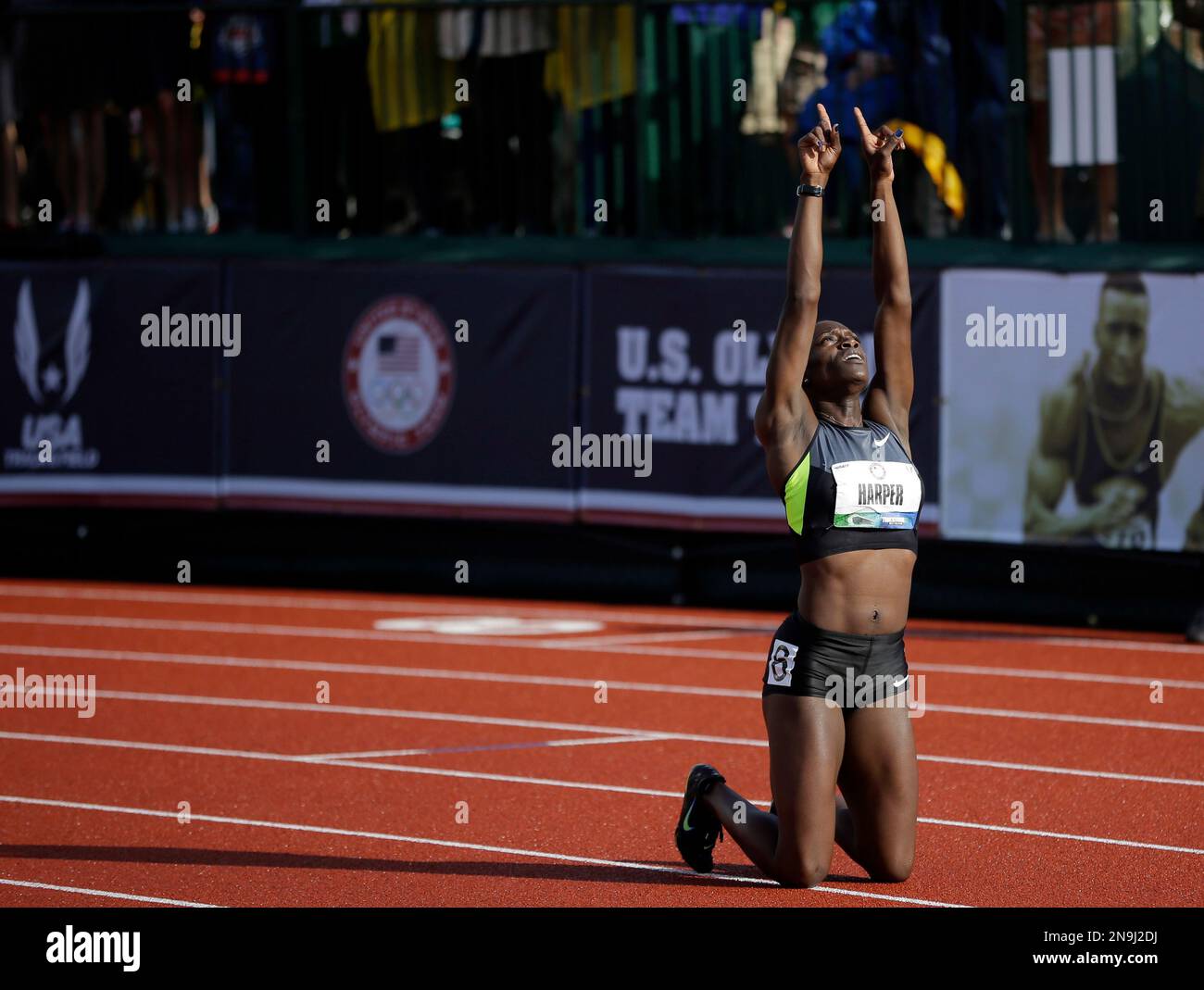 Dawn Harper celebrates after the women's 100mhurdles final at the U.S ...