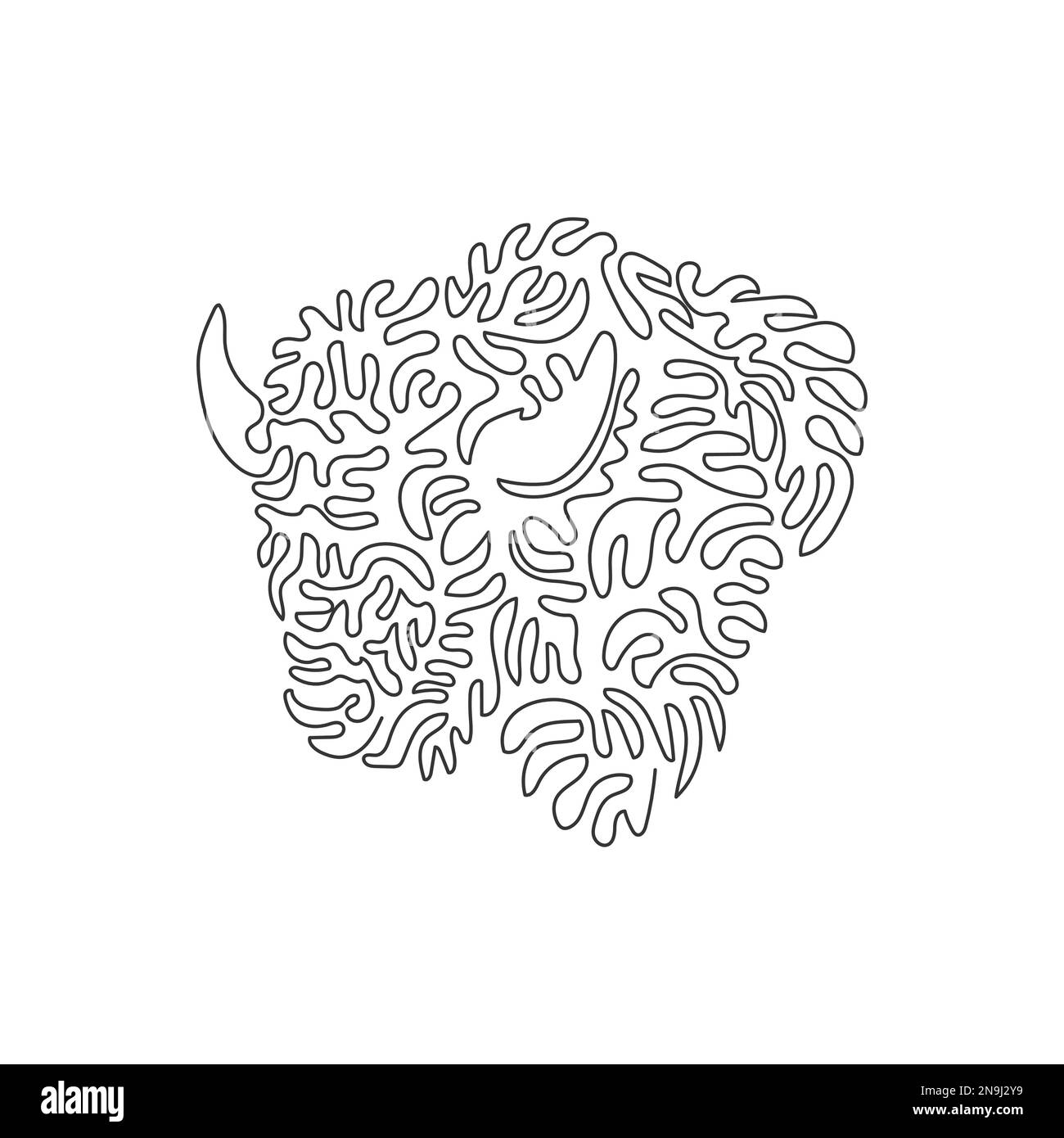 Continuous Curve One Line Drawing Of Aggressive Bison Curve Abstract