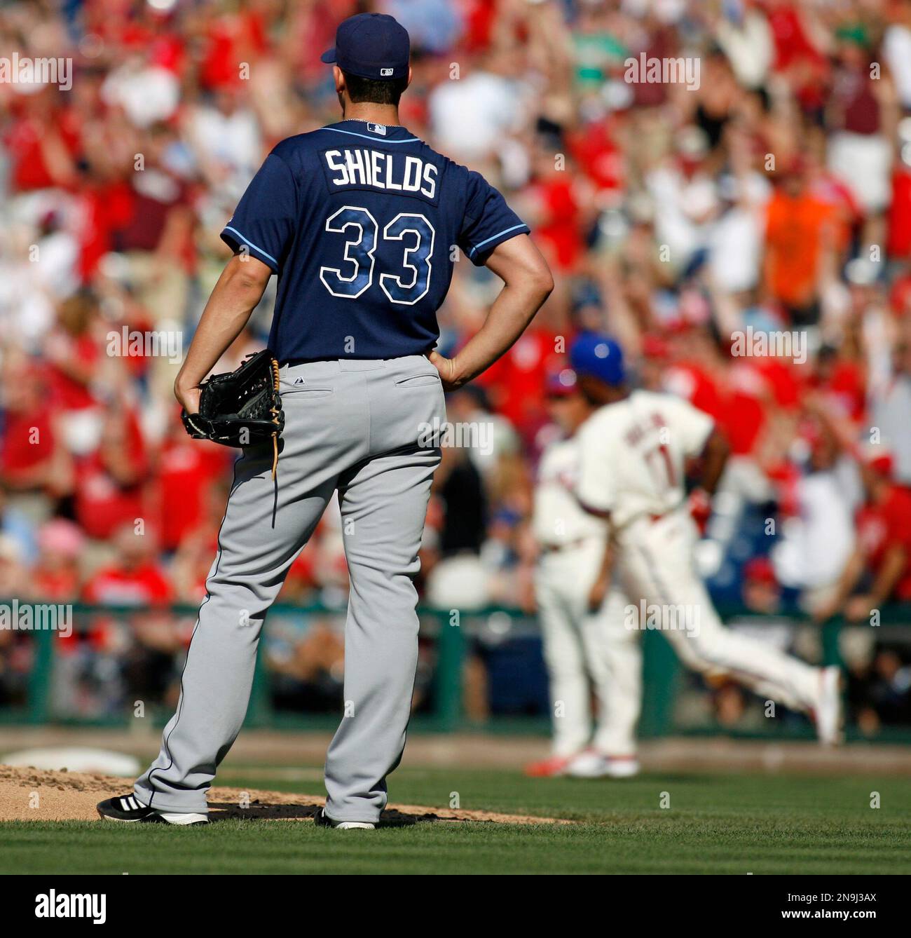 Tampa Bay Rays starting pitcher James Shields stands on the mound after ...