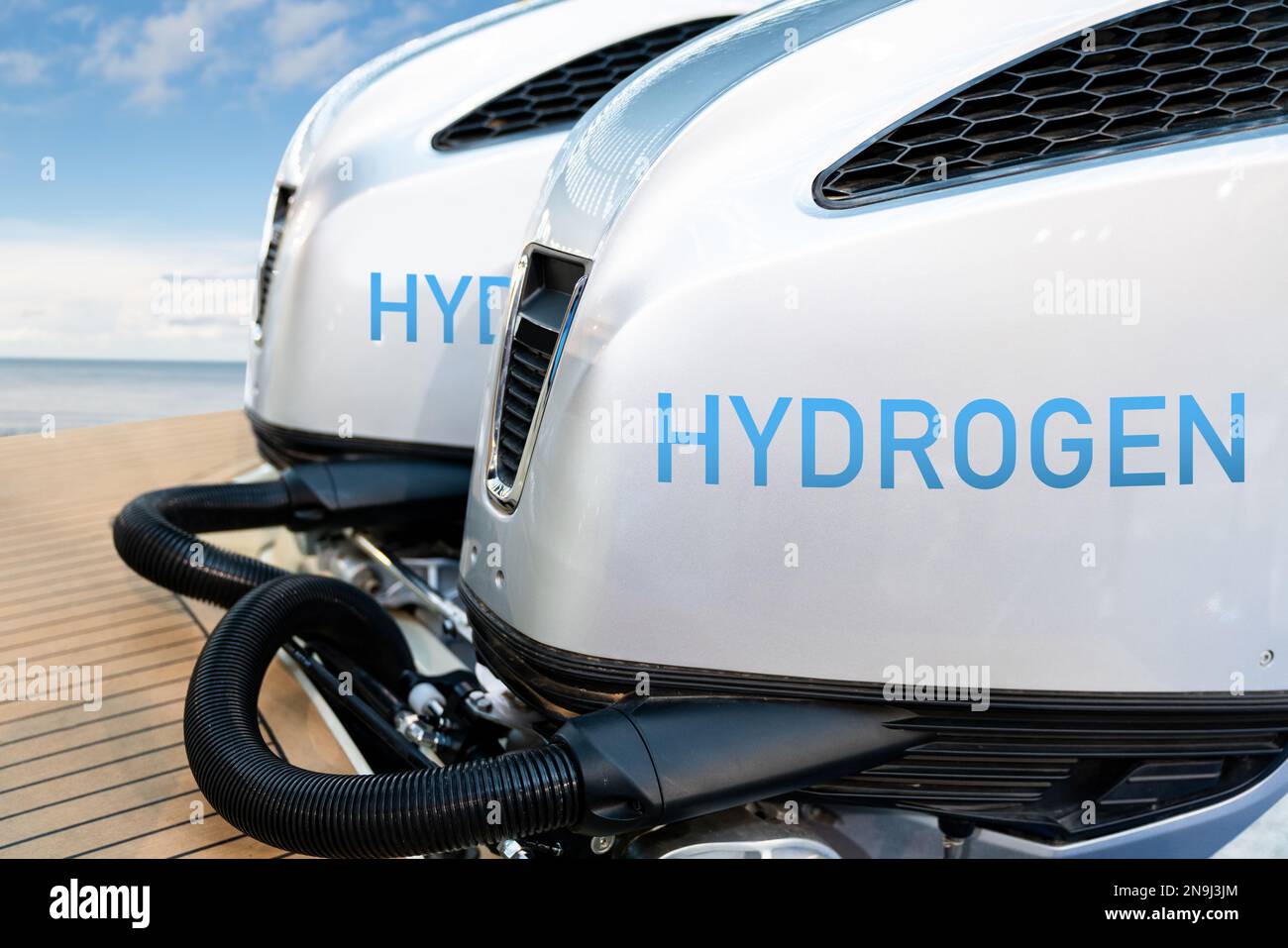 Speedboat with outboard motor on hydrogen fuel. Concept Stock Photo - Alamy
