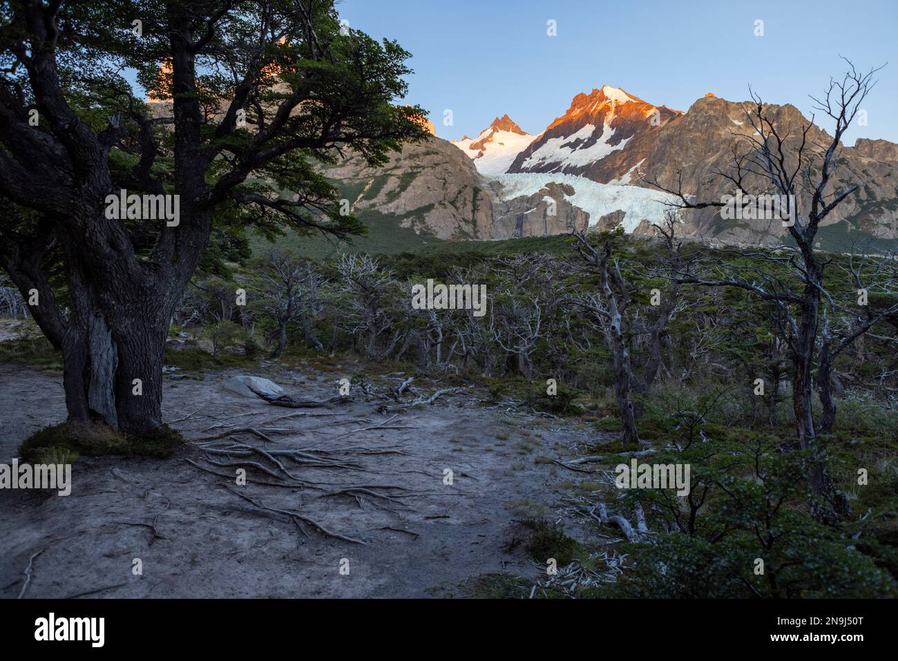 Picturesque mountain scenery in the first morning light while hiking to ...