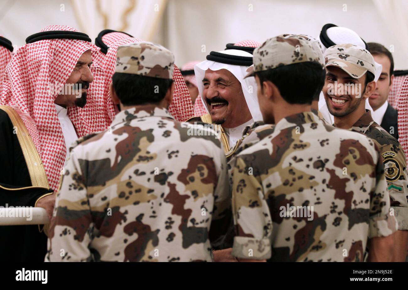 Saudi tribal chiefs crowd into a tent outside the royal palace in ...
