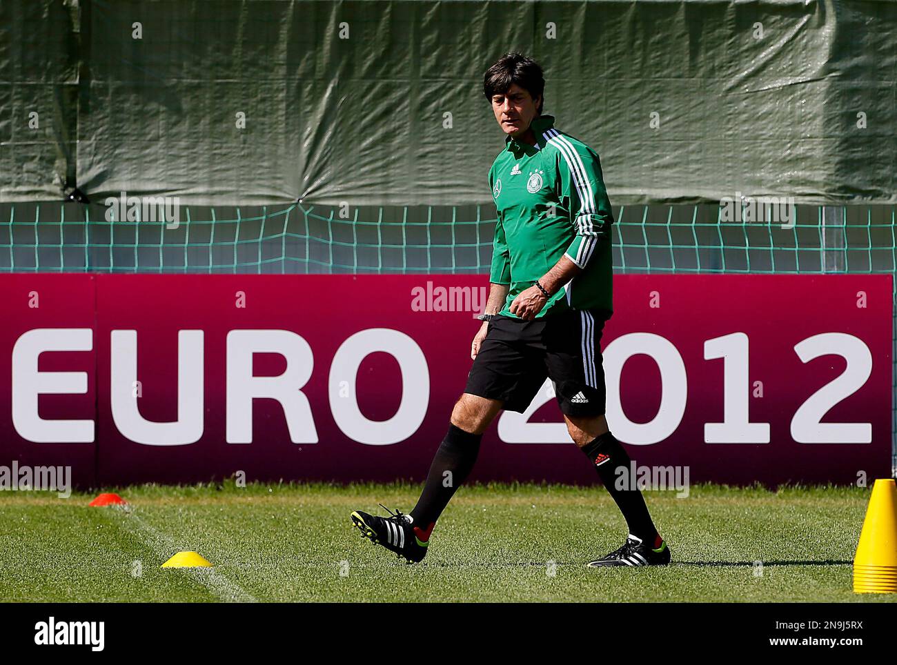 Germany head coach Joachim Loew walks on the pitch during a training ...