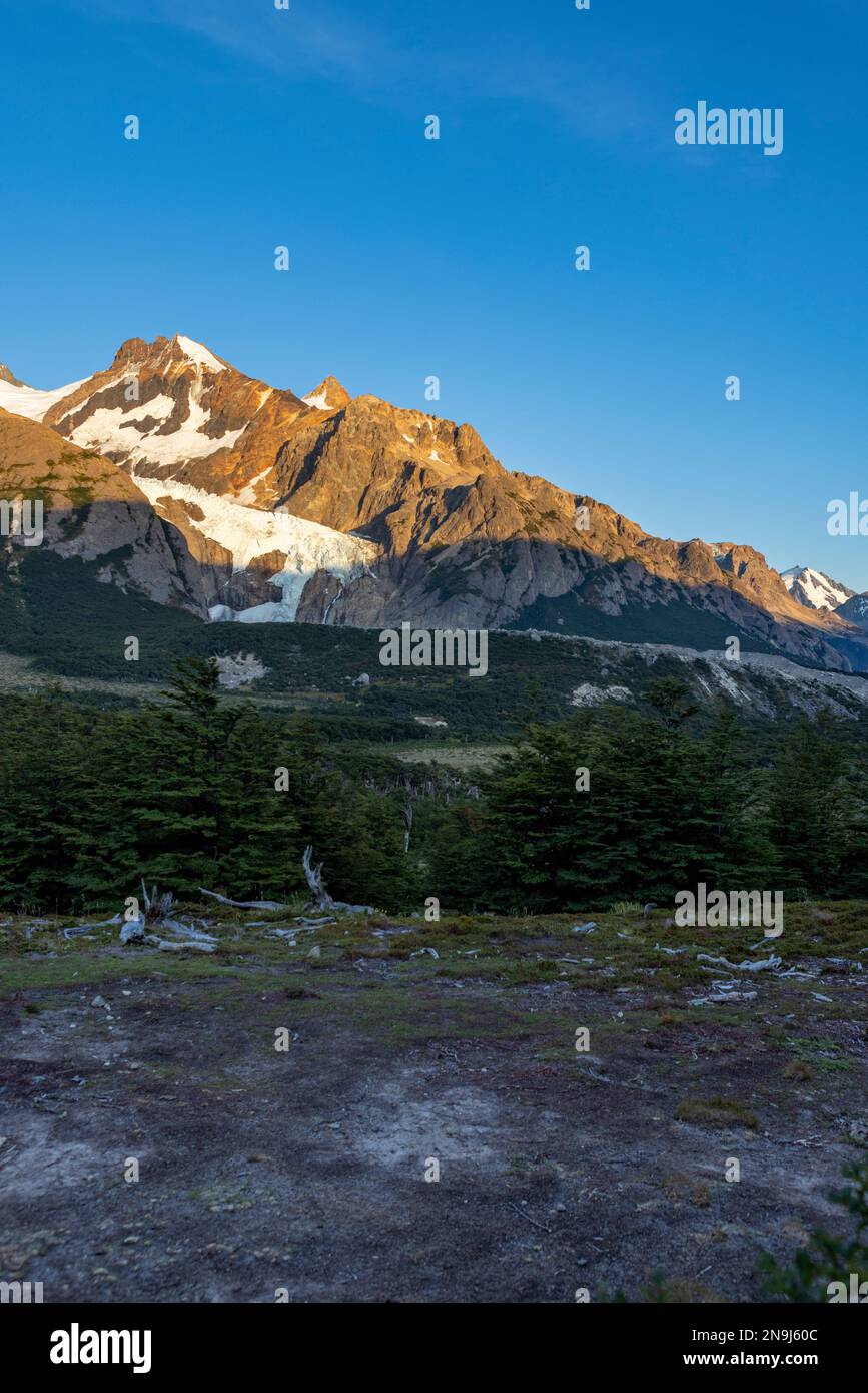 Picturesque mountain scenery in the first morning light while hiking to ...