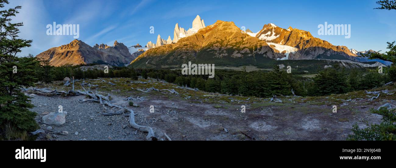 Picturesque mountain scenery in the first morning light while hiking to ...
